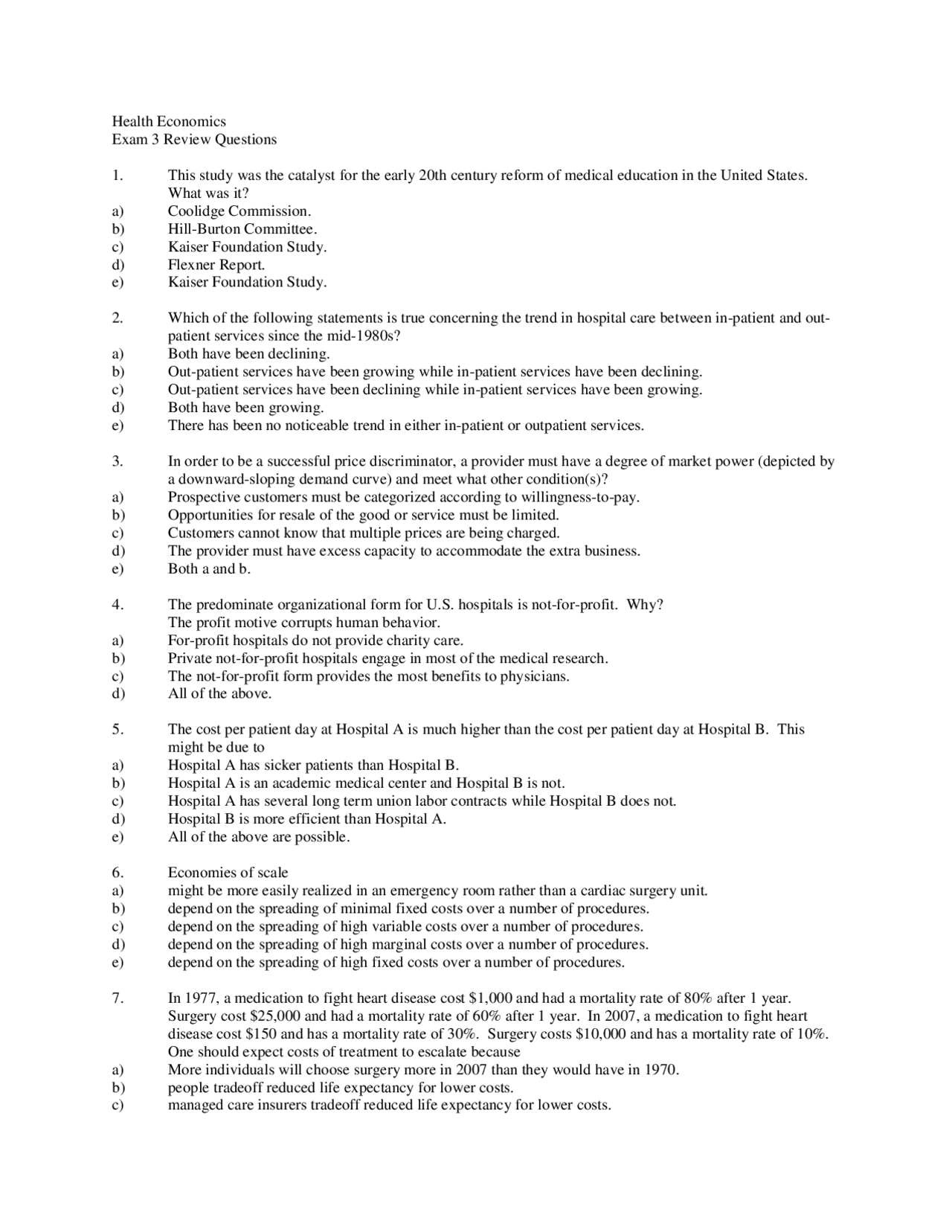 Health Economics - Economics of Healthcare - Exam - Docsity
