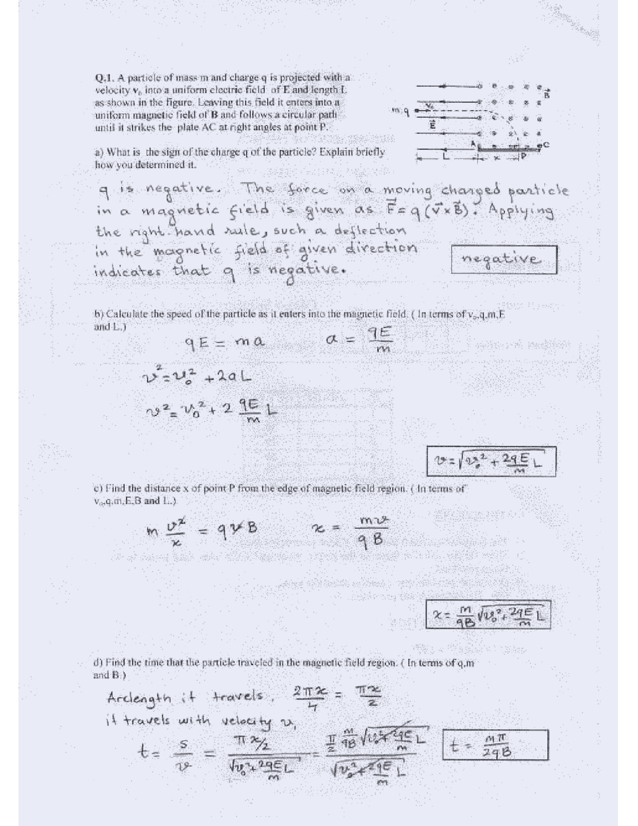 Sign Of Charge Of Particle General Physics Solved Exam Docsity