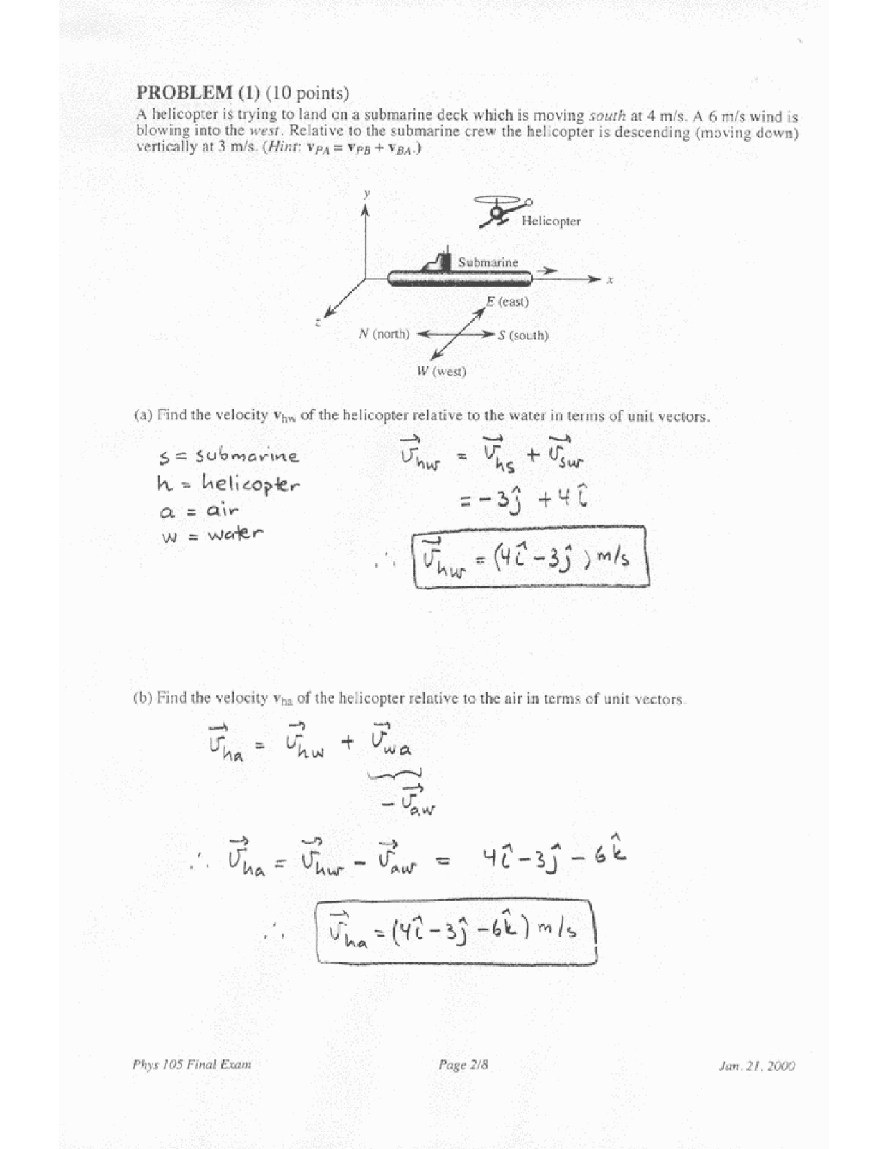 Unit Vectors - General Physics - Solved Exam - Docsity