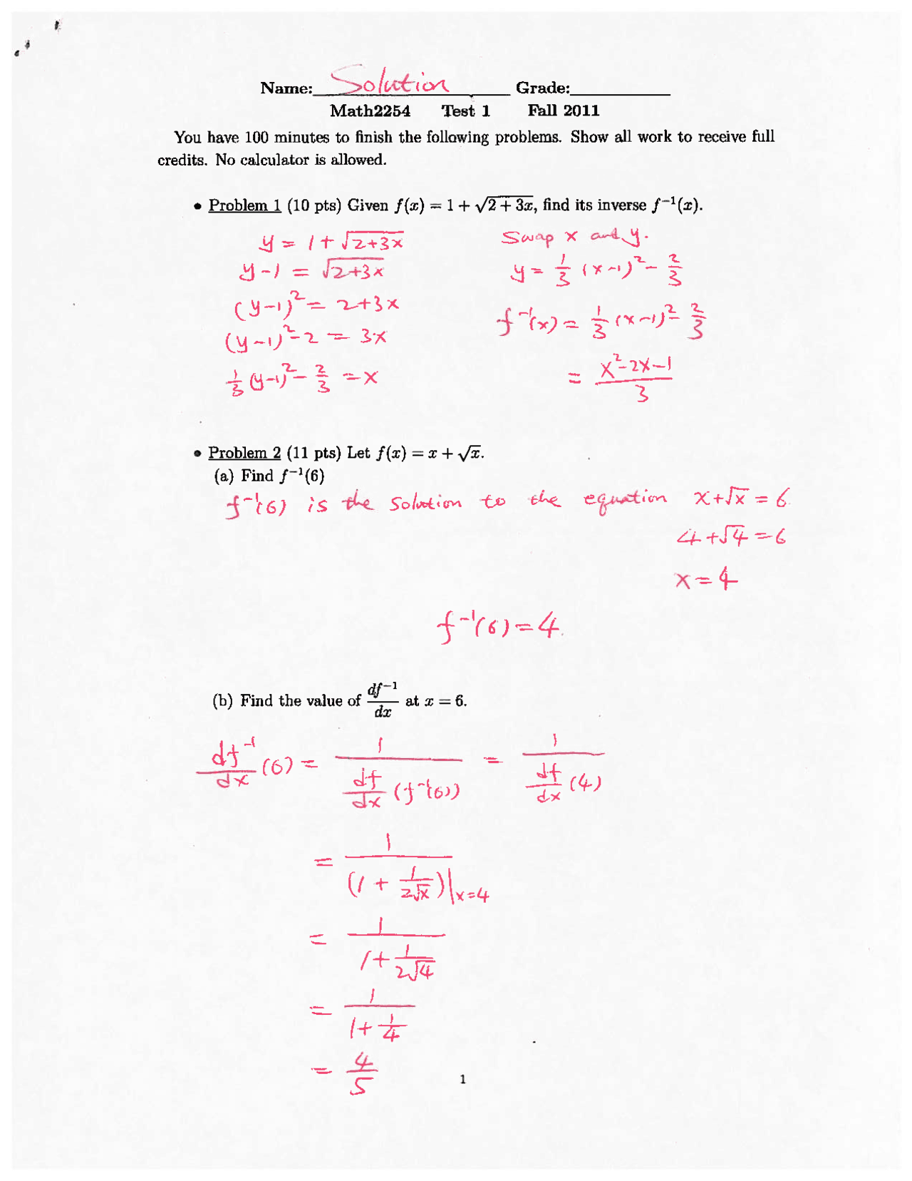 4 Solved Problems On Value Of The Function Exam 1 Math 2253 Docsity
