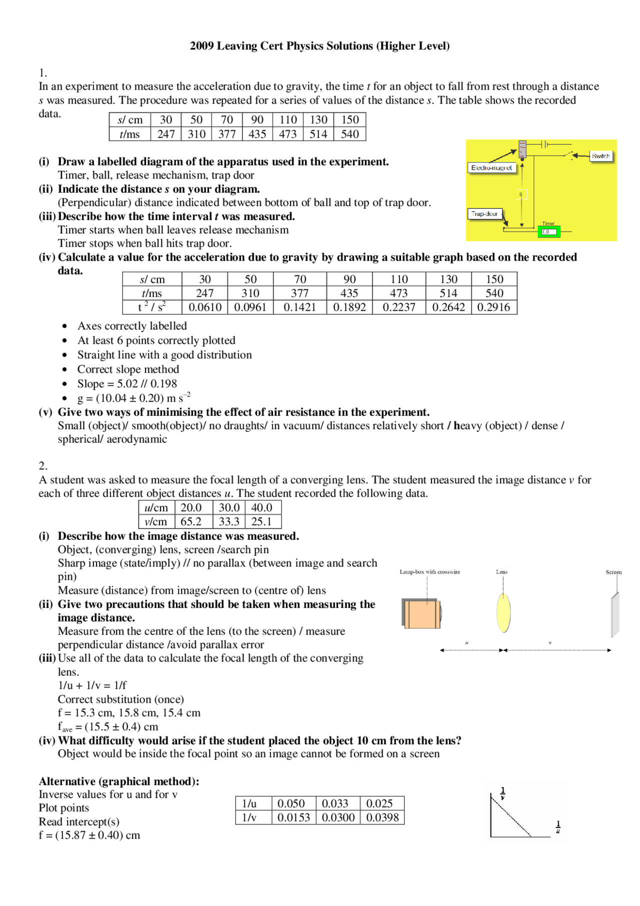 Acceleration Due To Gravity Physics Solved Paper Docsity