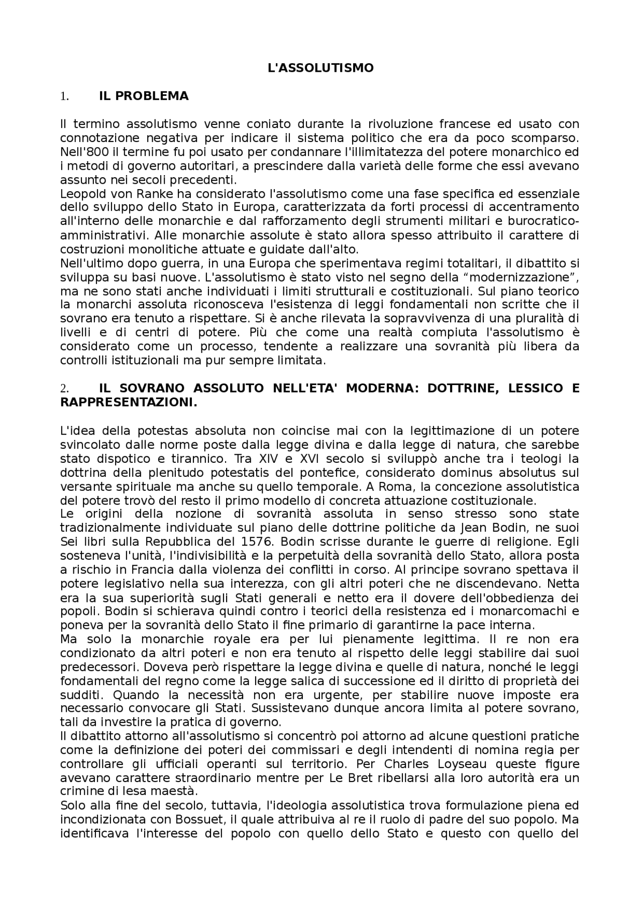 Lassolutismo Elena Fasano Docsity