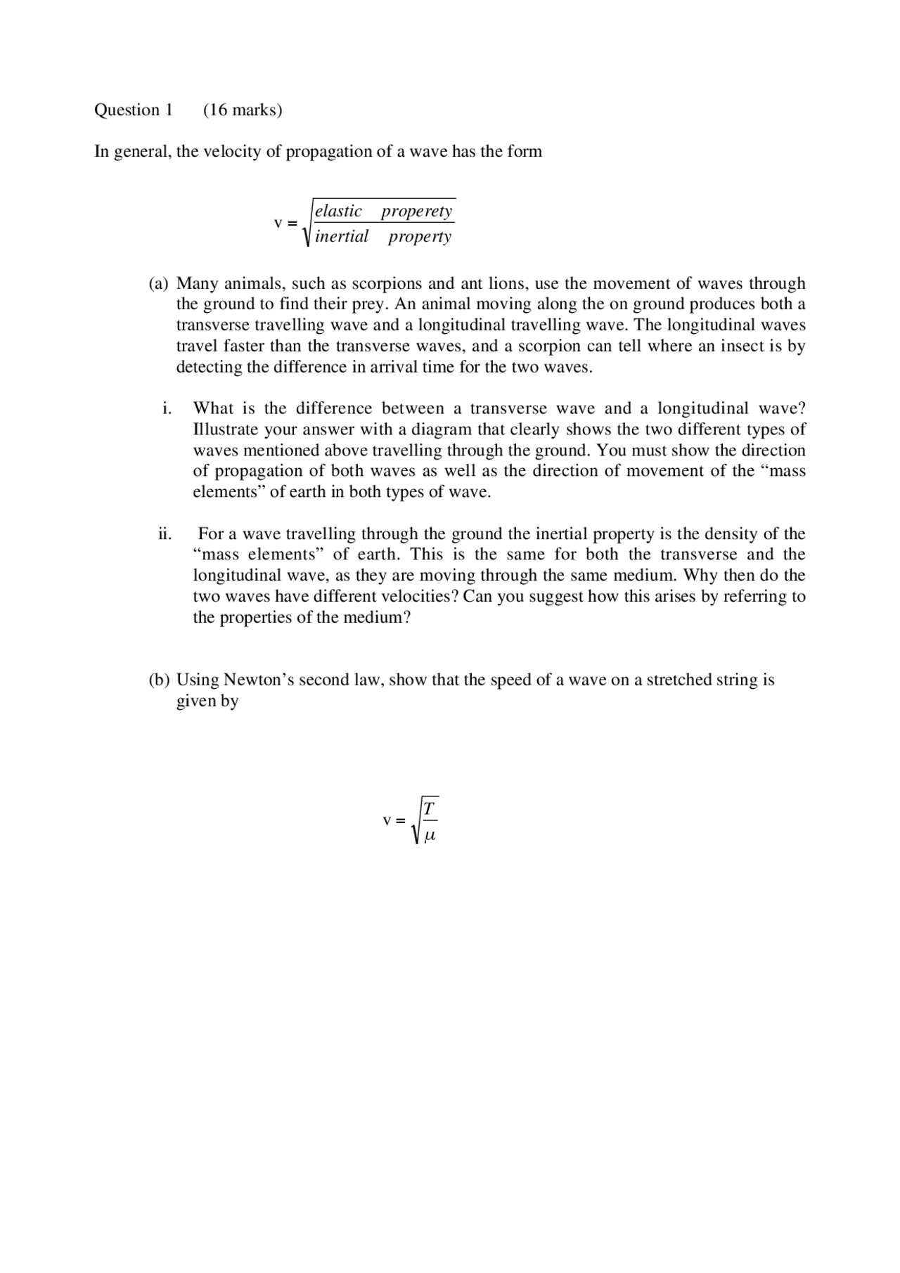 Propagation Of Wave Physics Exam Paper Docsity