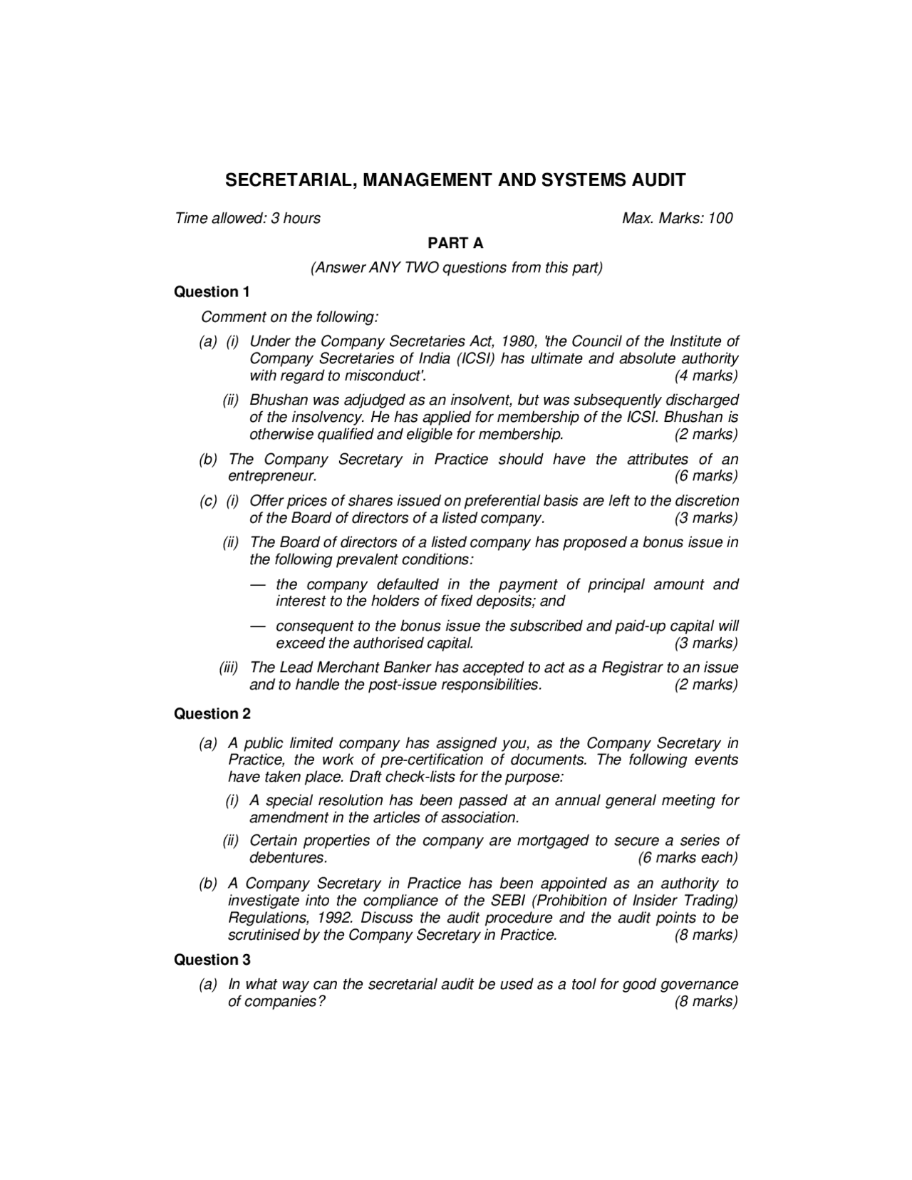 Lead Merchant Banker - Secretarial, Management and Systems Audit - Exam ...