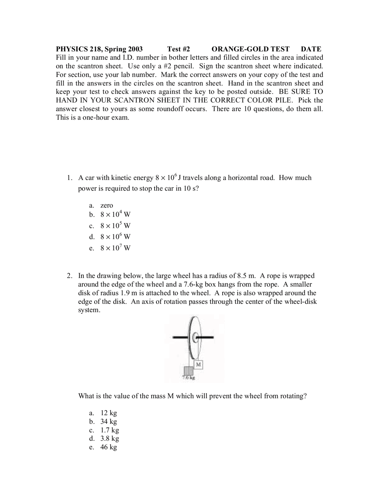 Kinetic Energy - Physics - Exam Paper | Exams Physics | Docsity