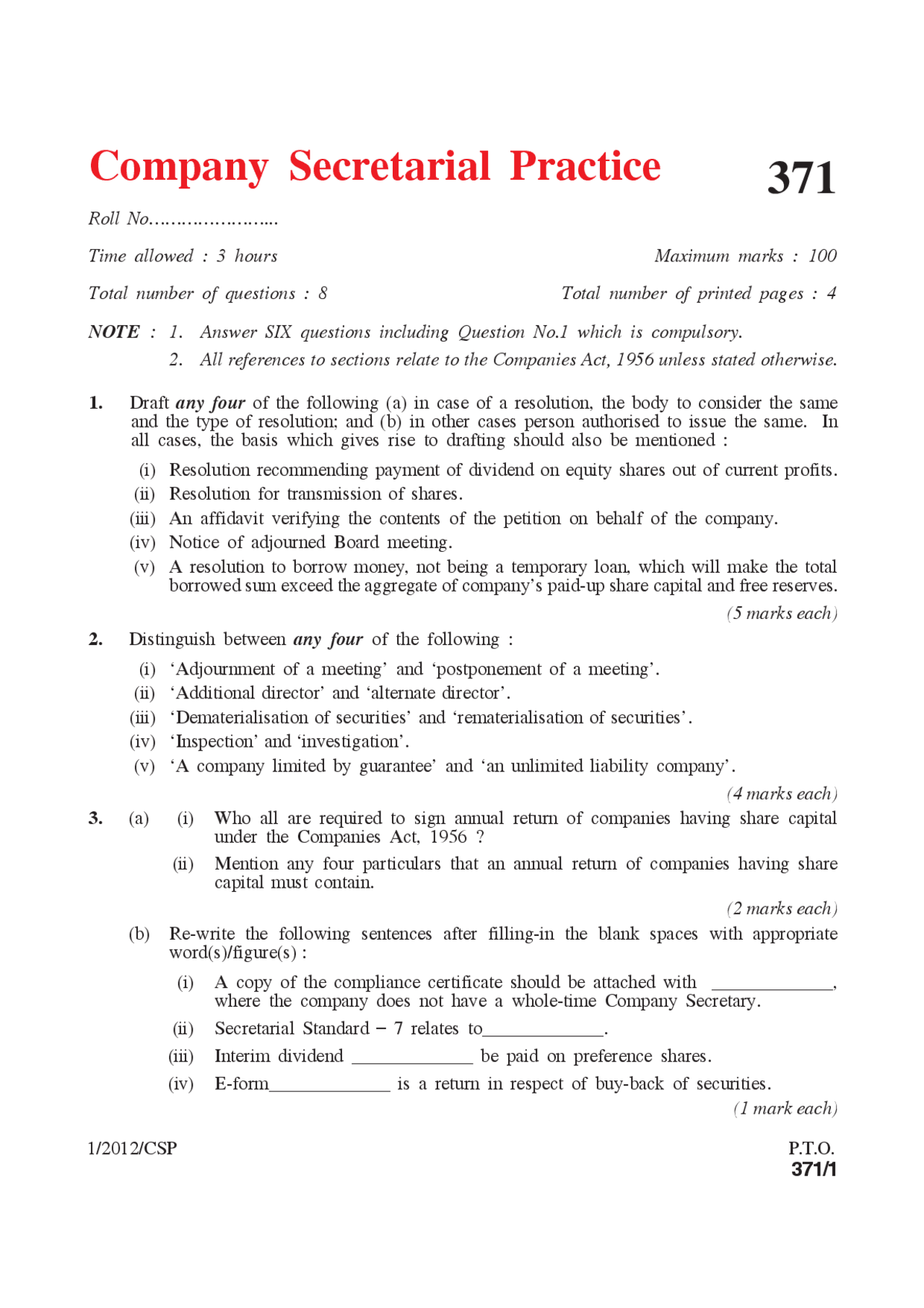 Equity Shares - Company Secreterial Practice - Exam - Docsity