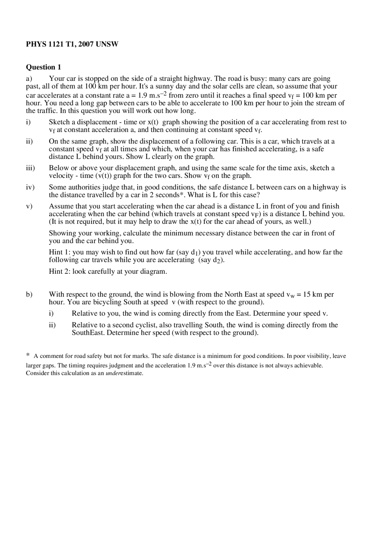 Constant Acceleration Physics Exam Paper Docsity