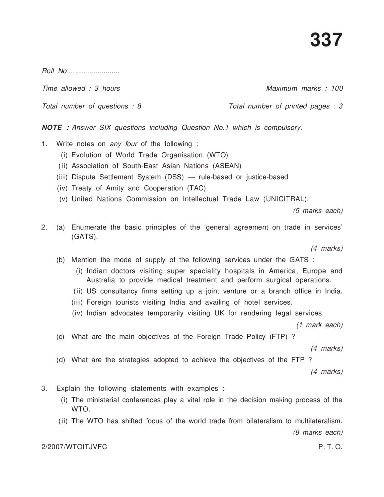 WTO Exam Questions: Trade Orgs, Dispute System, Amity Treaty | Exams ...