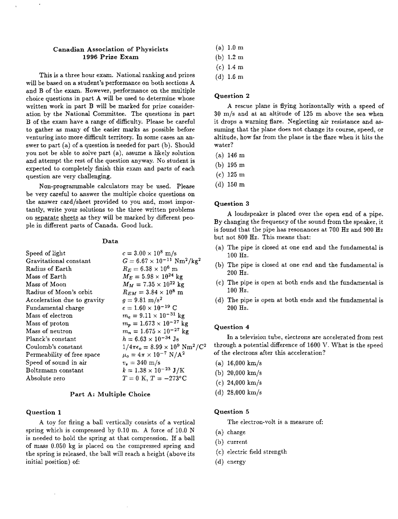Frequency of Sound - Physics - Exam Paper | Exams Physics | Docsity