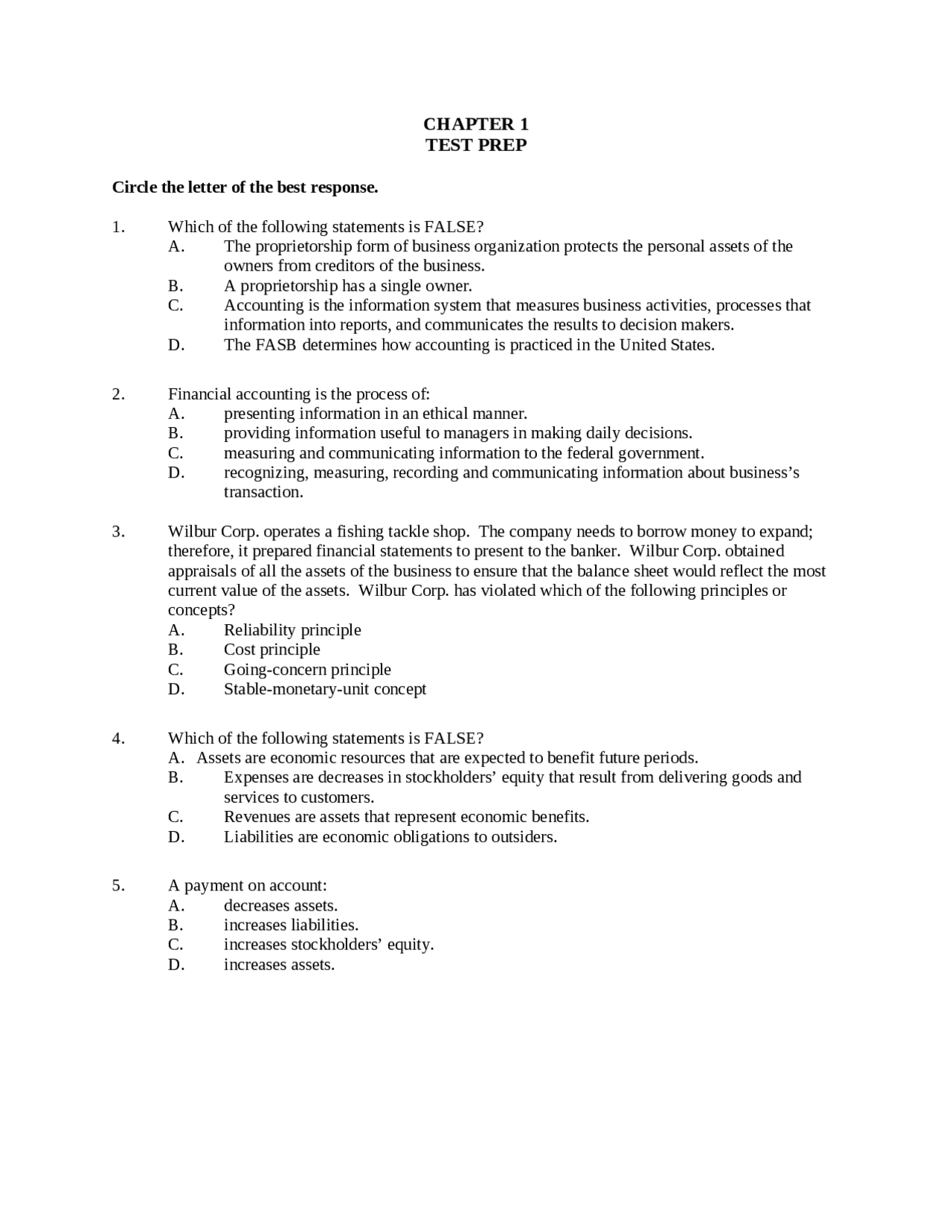 Test Preparation with Answer Key - Financial Accounting | ACCT 2401 ...