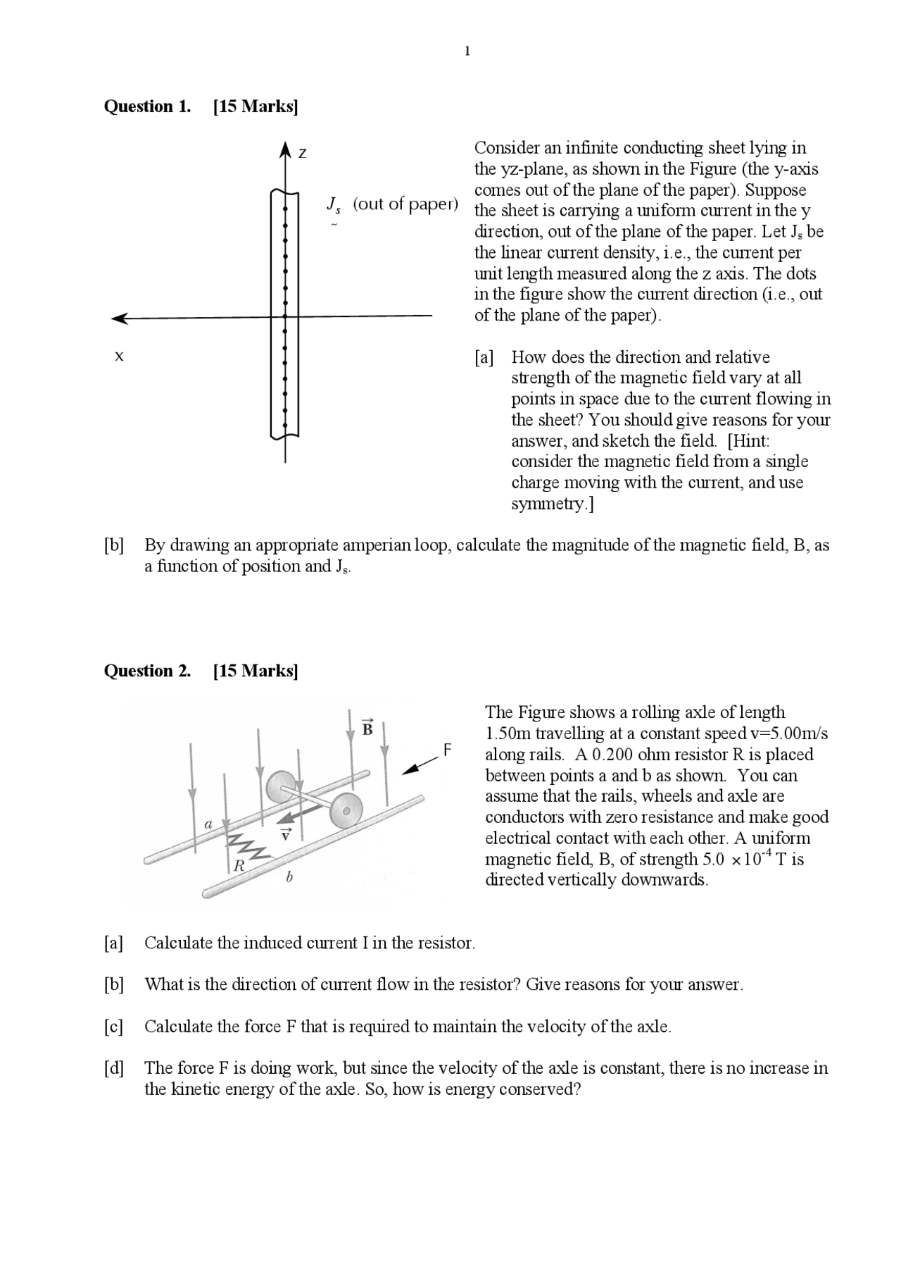 Linear Current Density Physics Exam Paper Docsity