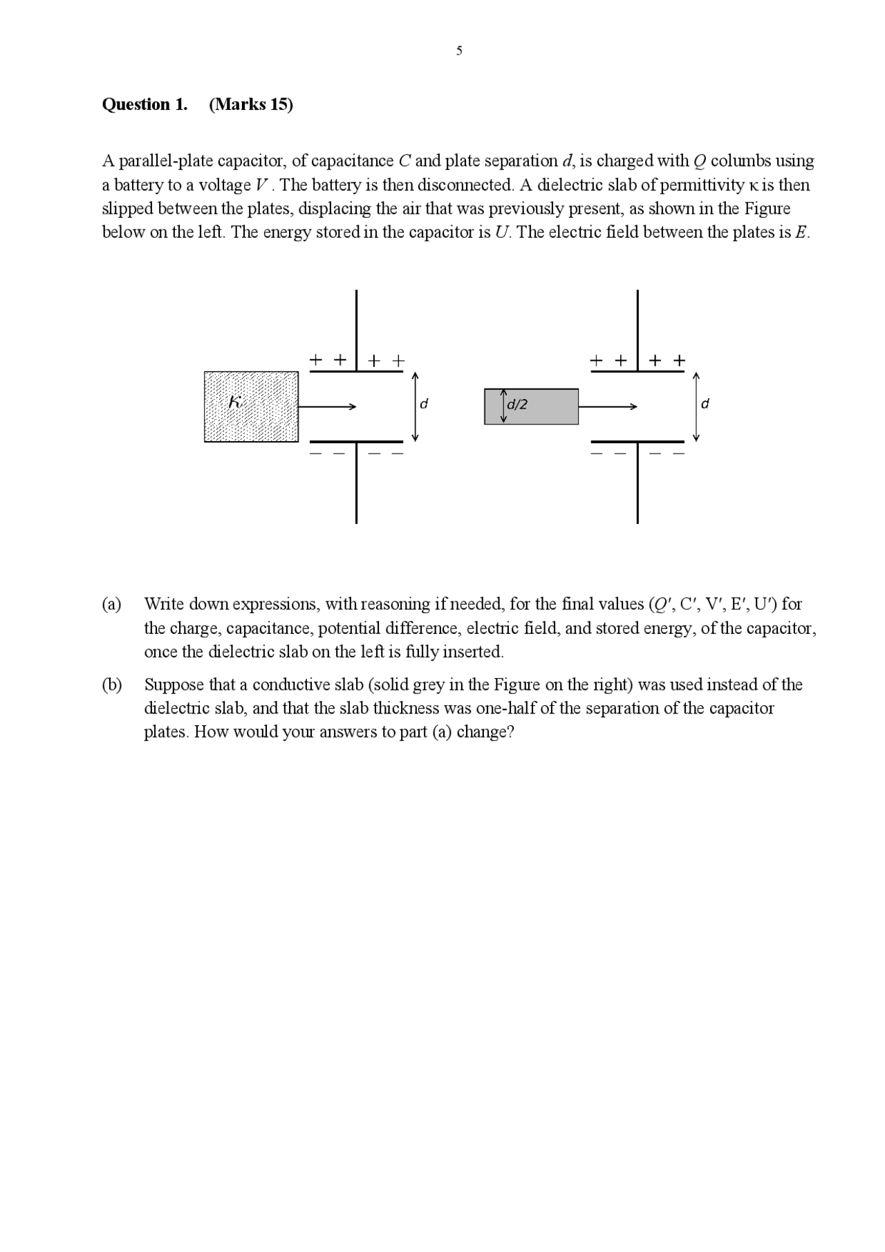 Parallel Plate Capacitor Physics Exam Paper Docsity