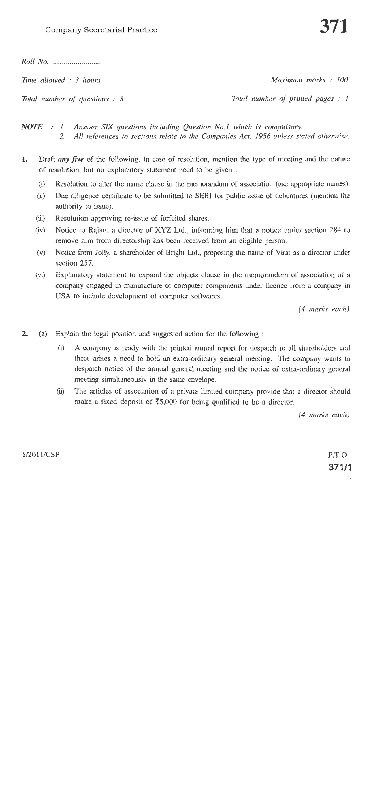 Memorandum of Association - Company Secreterial Practice - Exam | Exams ...
