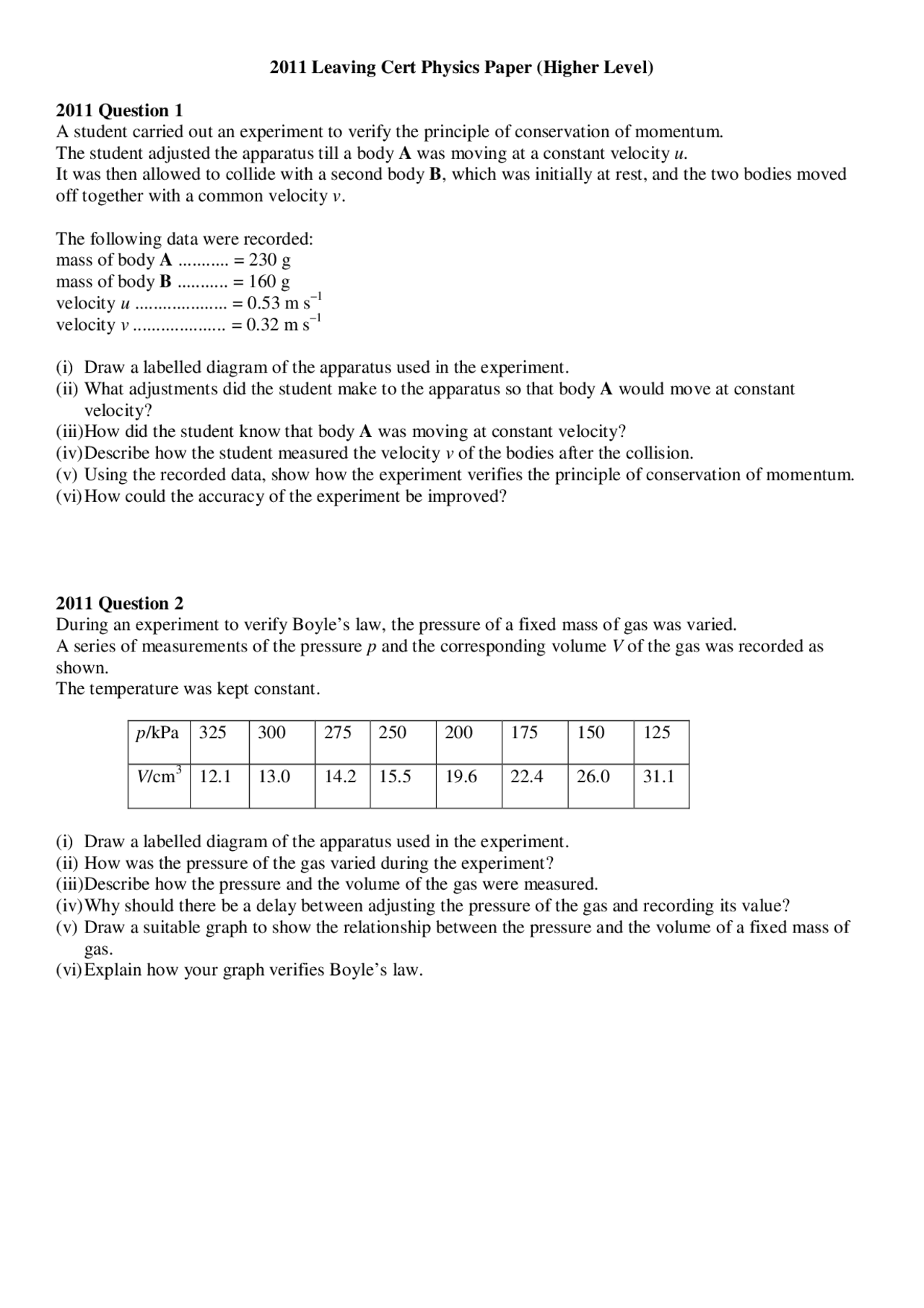 Principle Of Conservation Physics Exam Paper Docsity