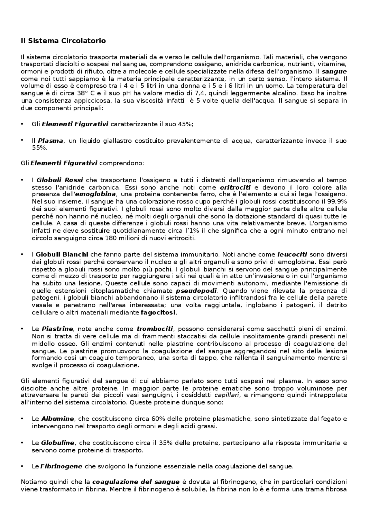 Sistema Circolatorio Docsity