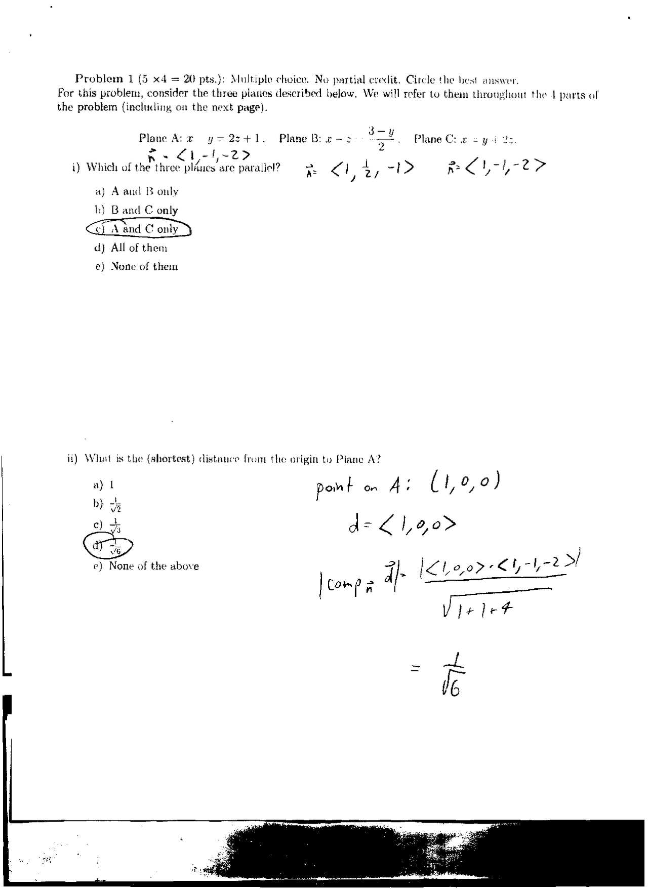 Parallel Planes Multivariable Calculus Solved Past Paper Docsity
