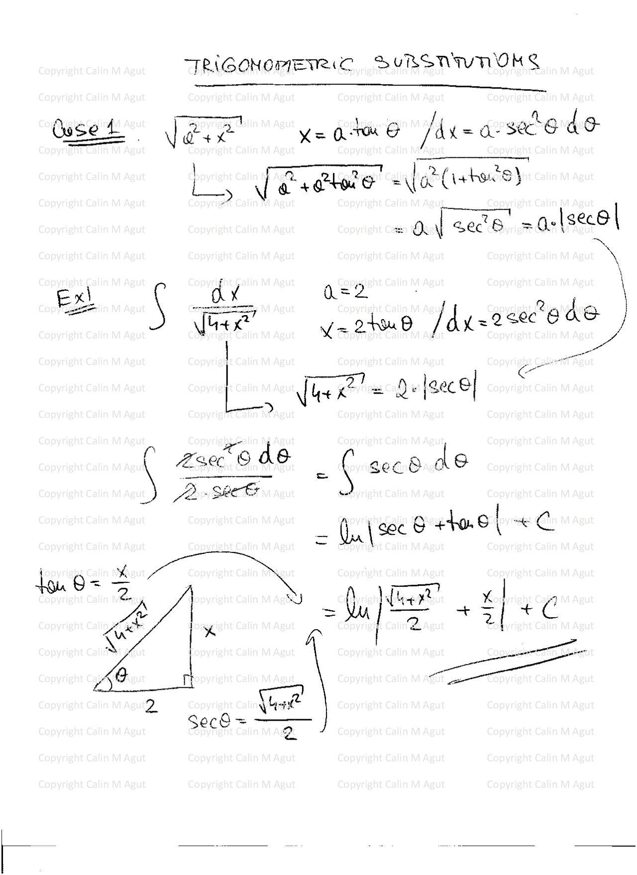 Trig Substitutions Calculus Lecture Notes Docsity