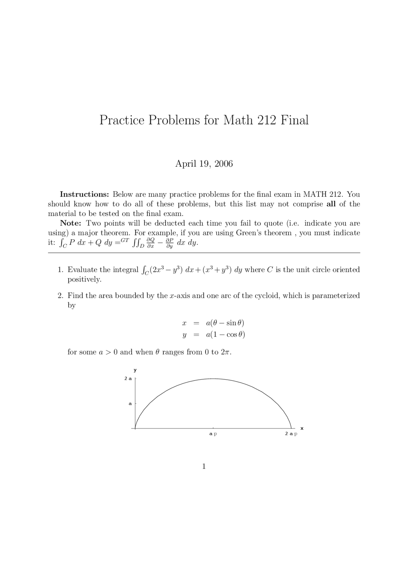 Unit Circle Oriented Multivariable Calculus Past Paper Docsity