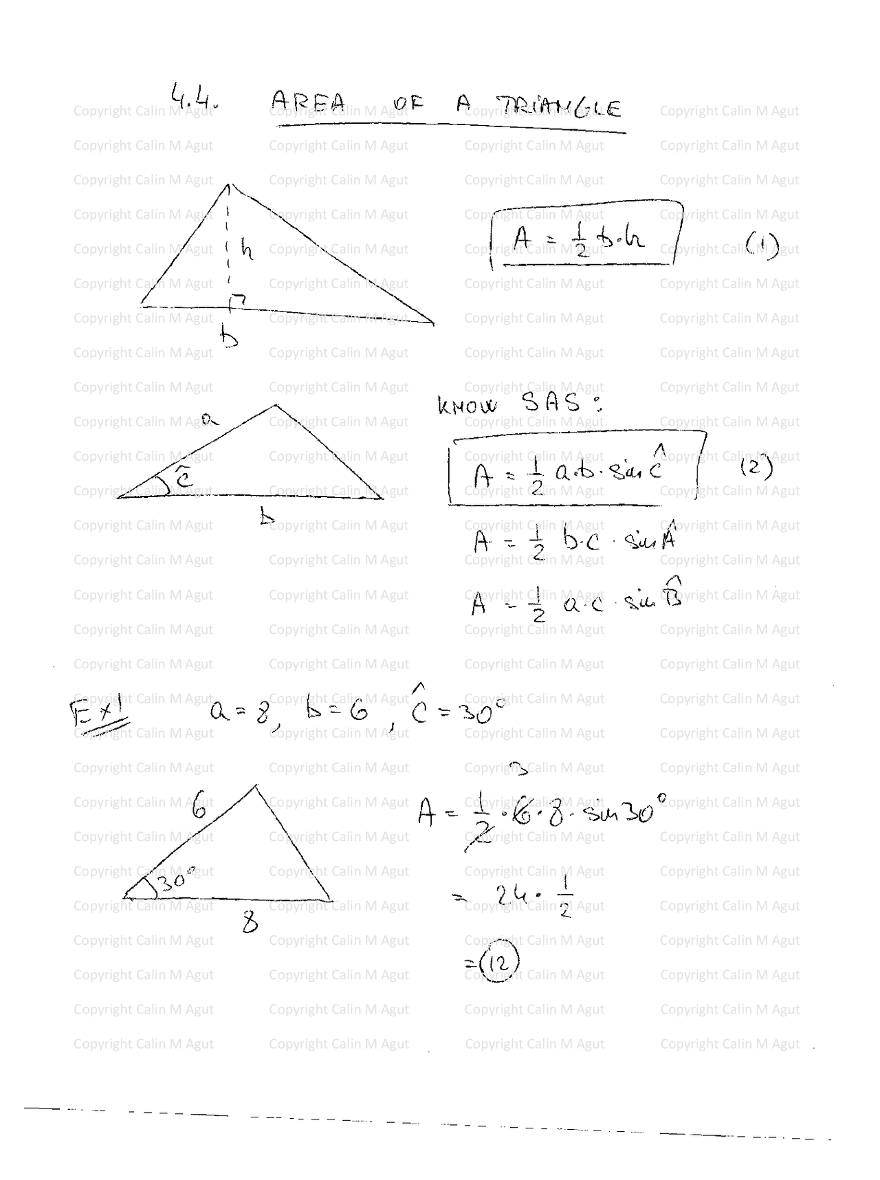 Area of a Triangle - Trigonometry - Lecture Notes | Study notes ...