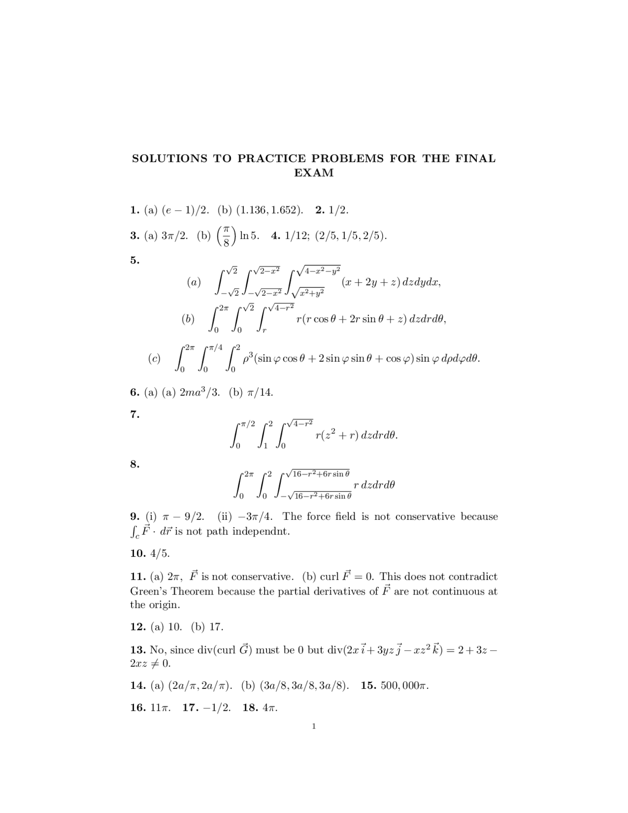 Green Theorem Multivariable Calculus Past Paper Docsity