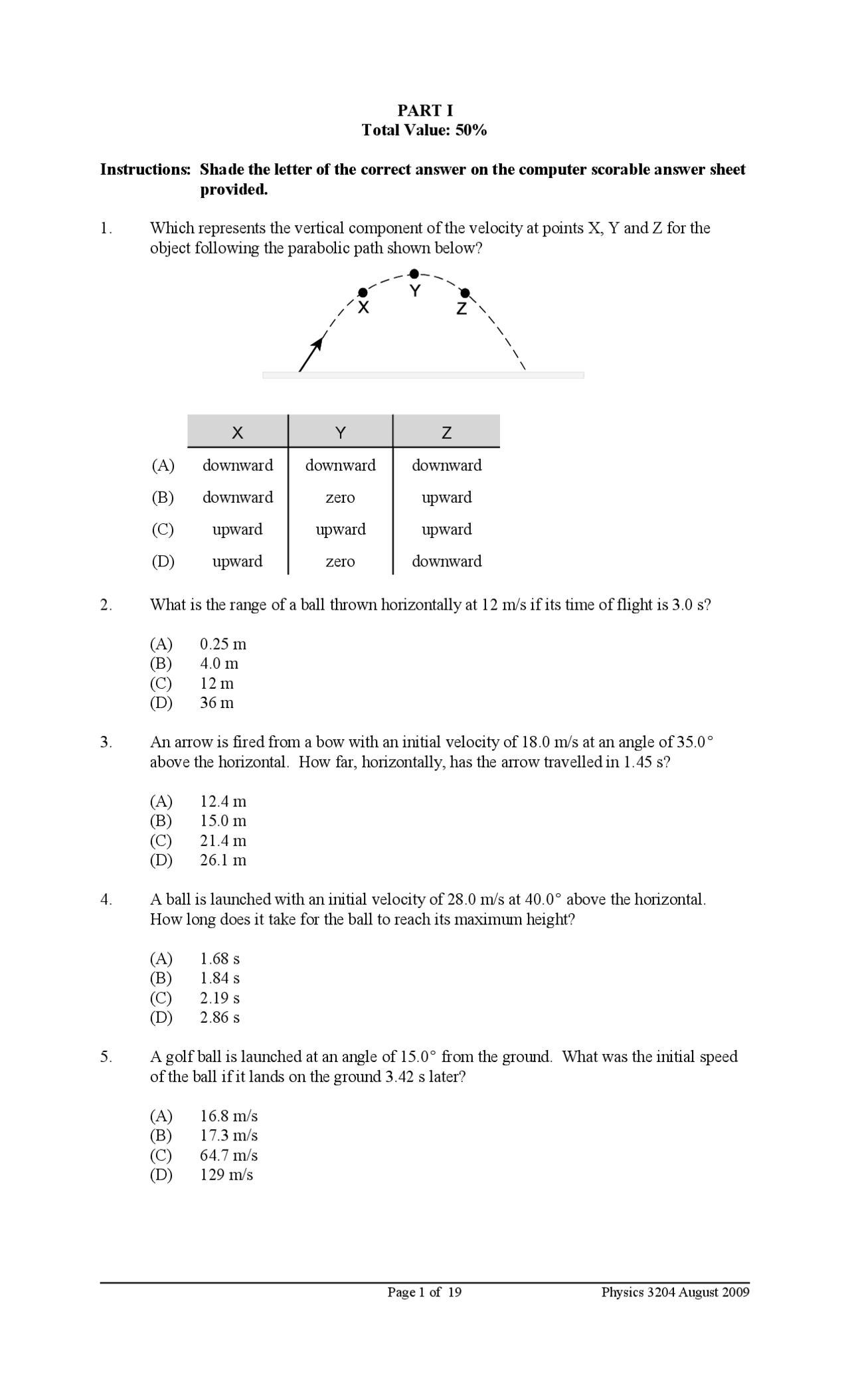 Vertical Component Of Velocity Physics Past Exam Paper Docsity Vertical Component Of Velocity Physics Past Exam Paper Docsity