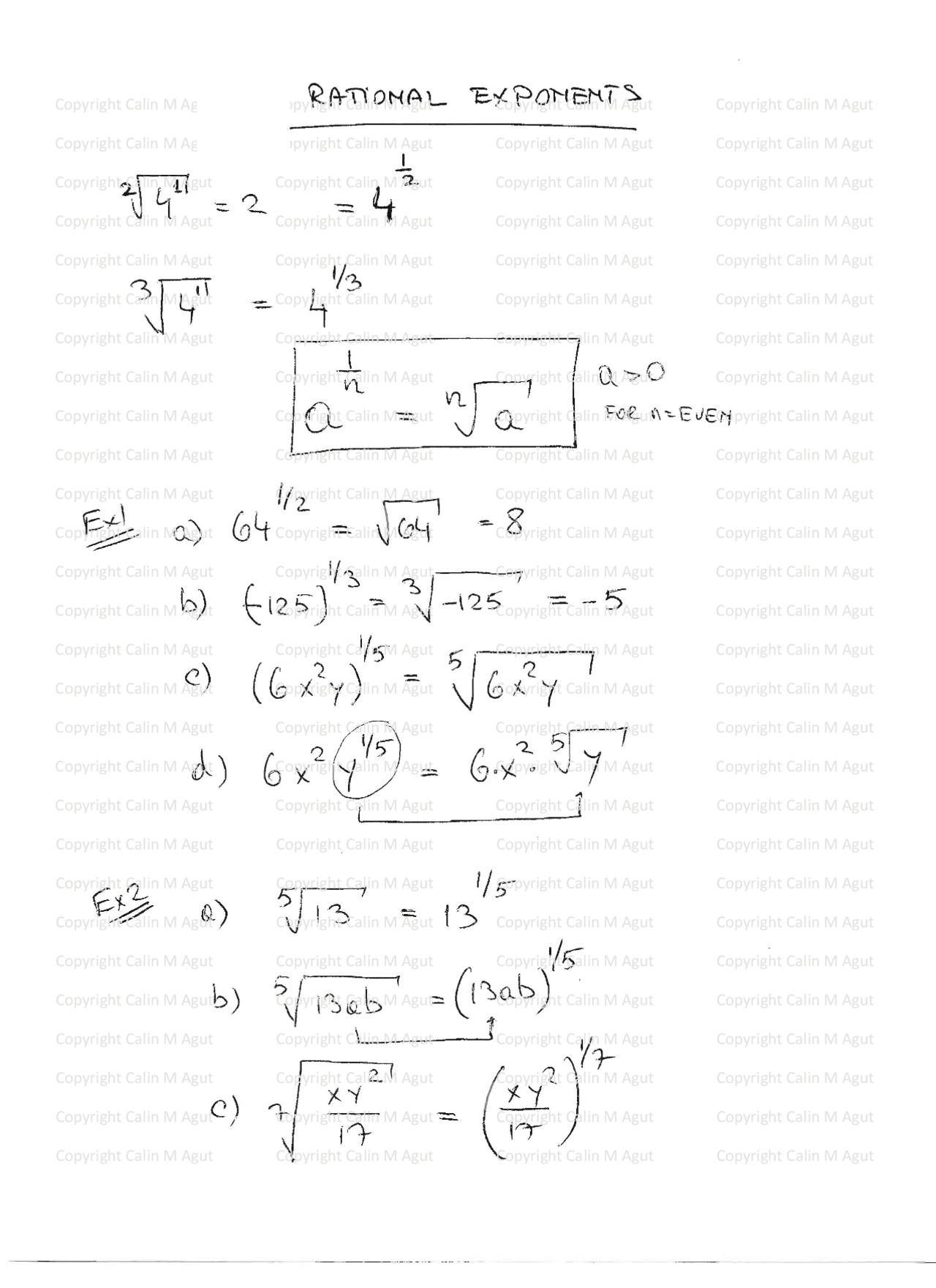 RAtional Exponents - Statistics - Lecture Notes - Docsity