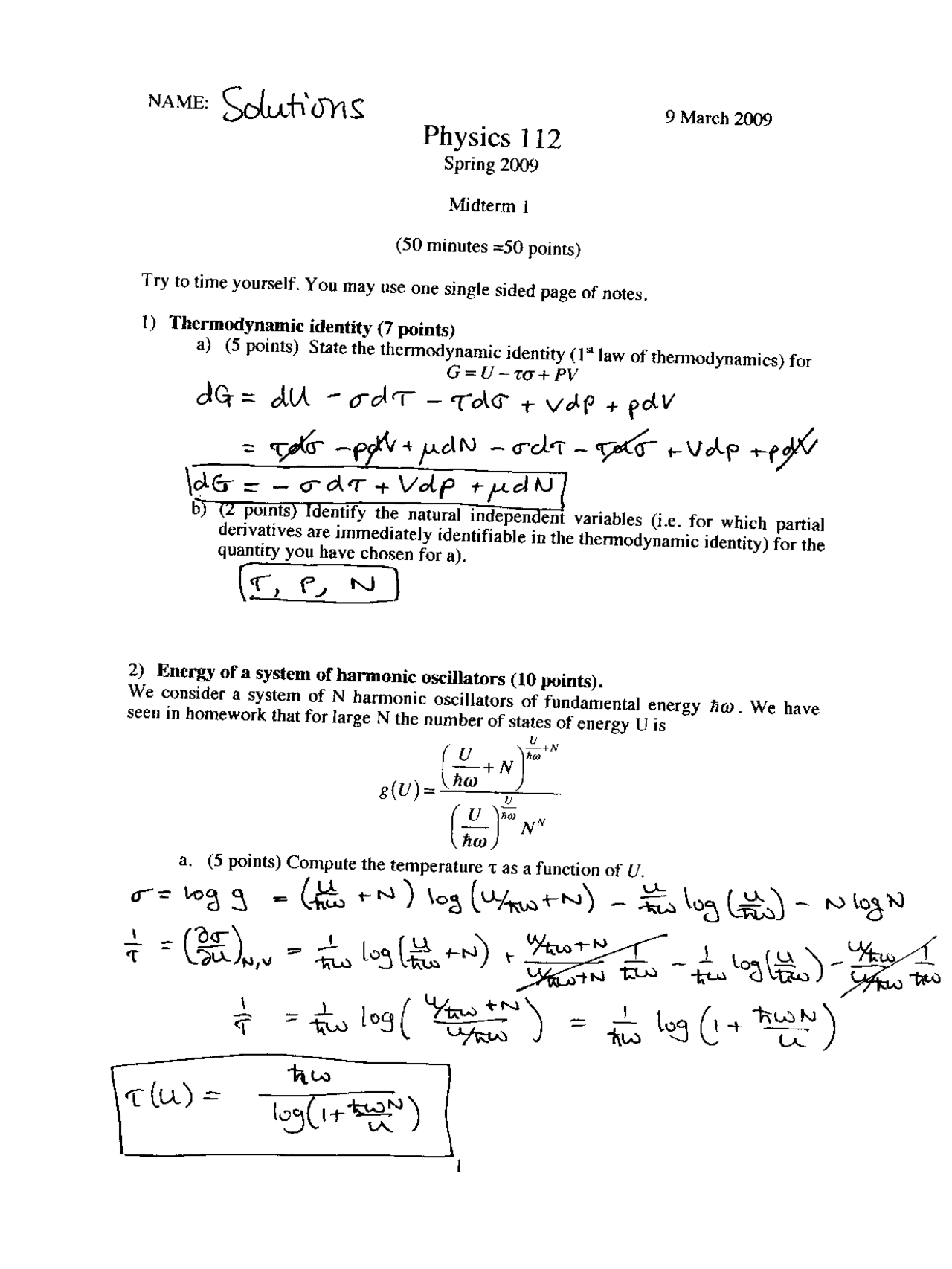 Law Of Thermodynamics Solid State Physics Solved Paper Docsity