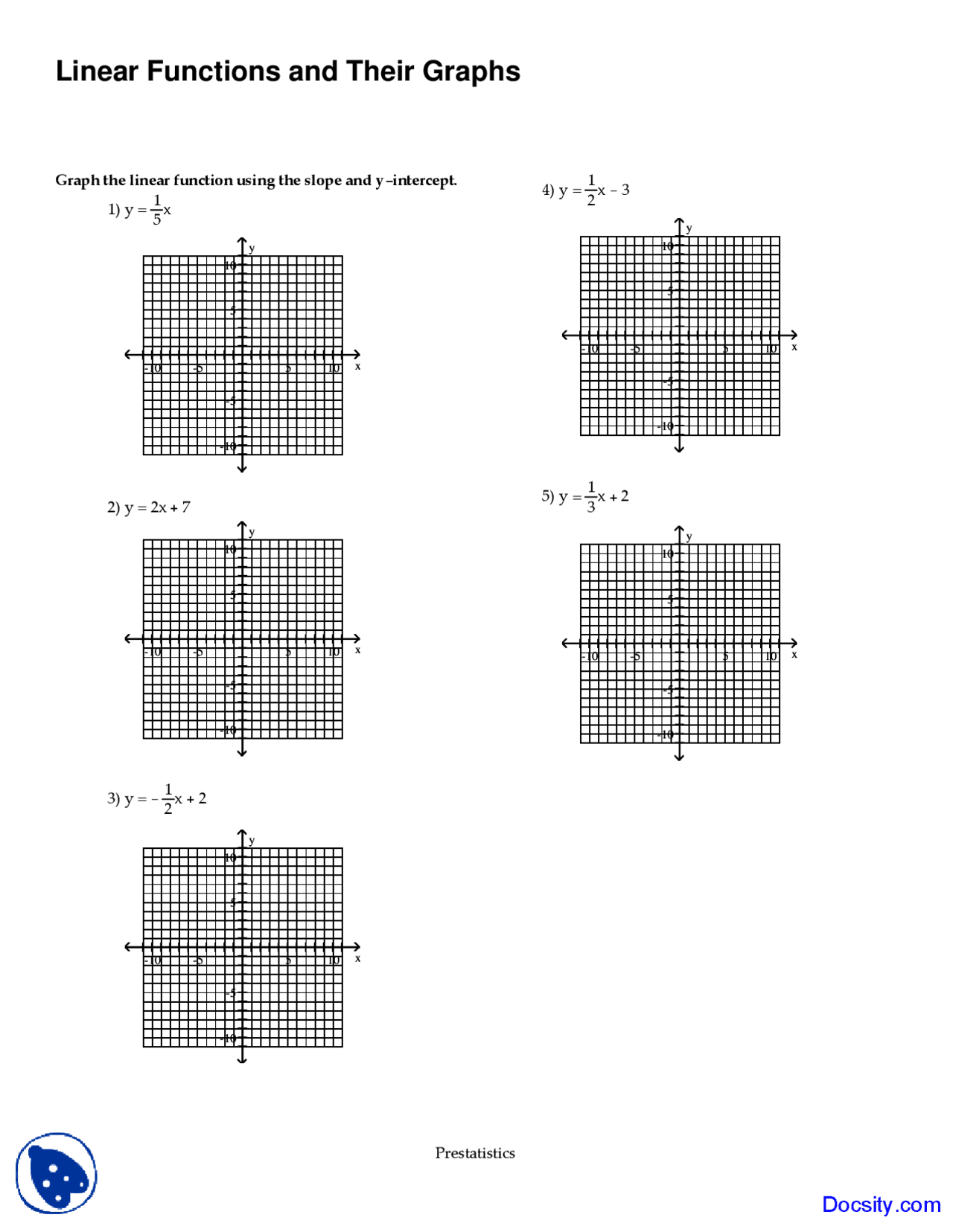 Prestat Linear Function - Statistics - Exercise - Docsity