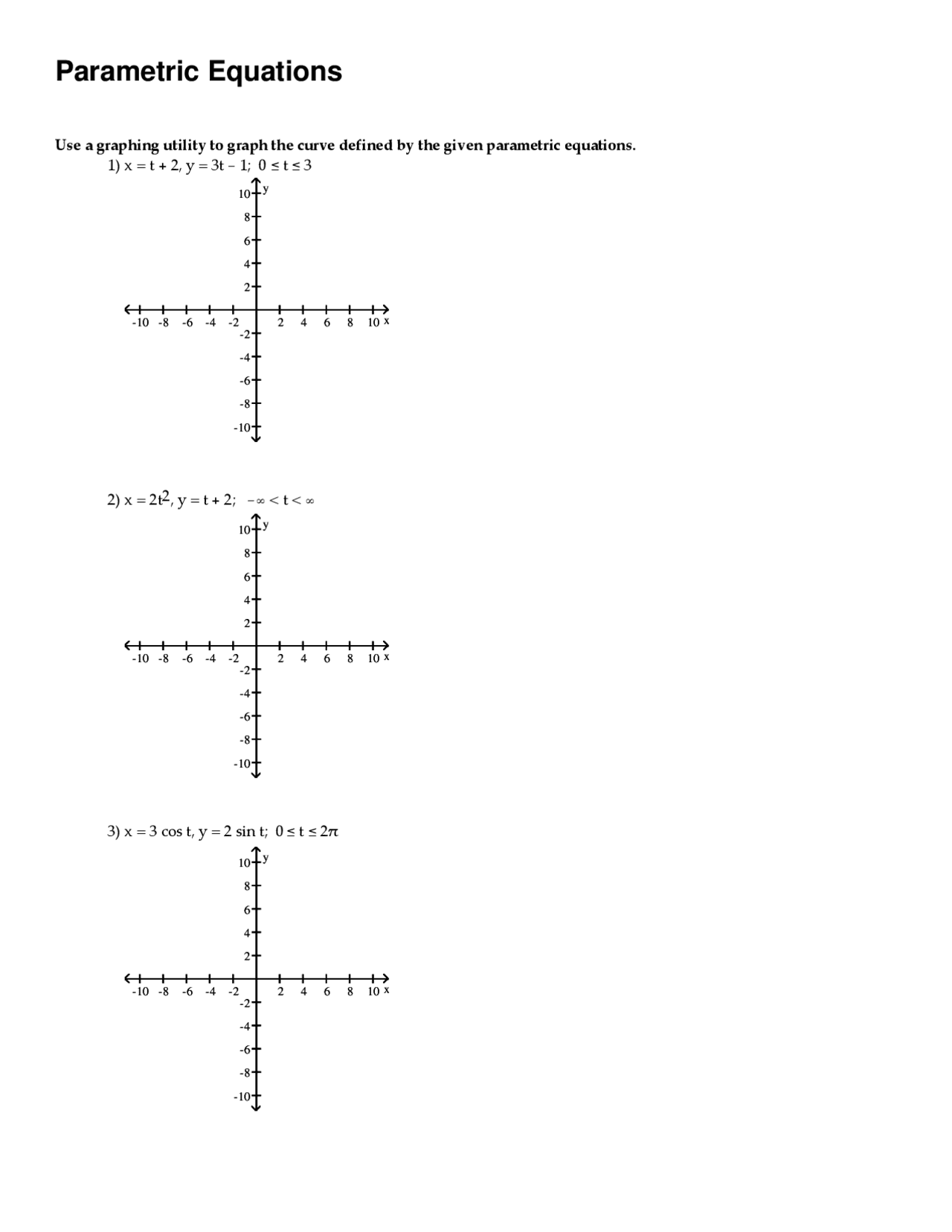 Param Equation Calculus Exercise Docsity