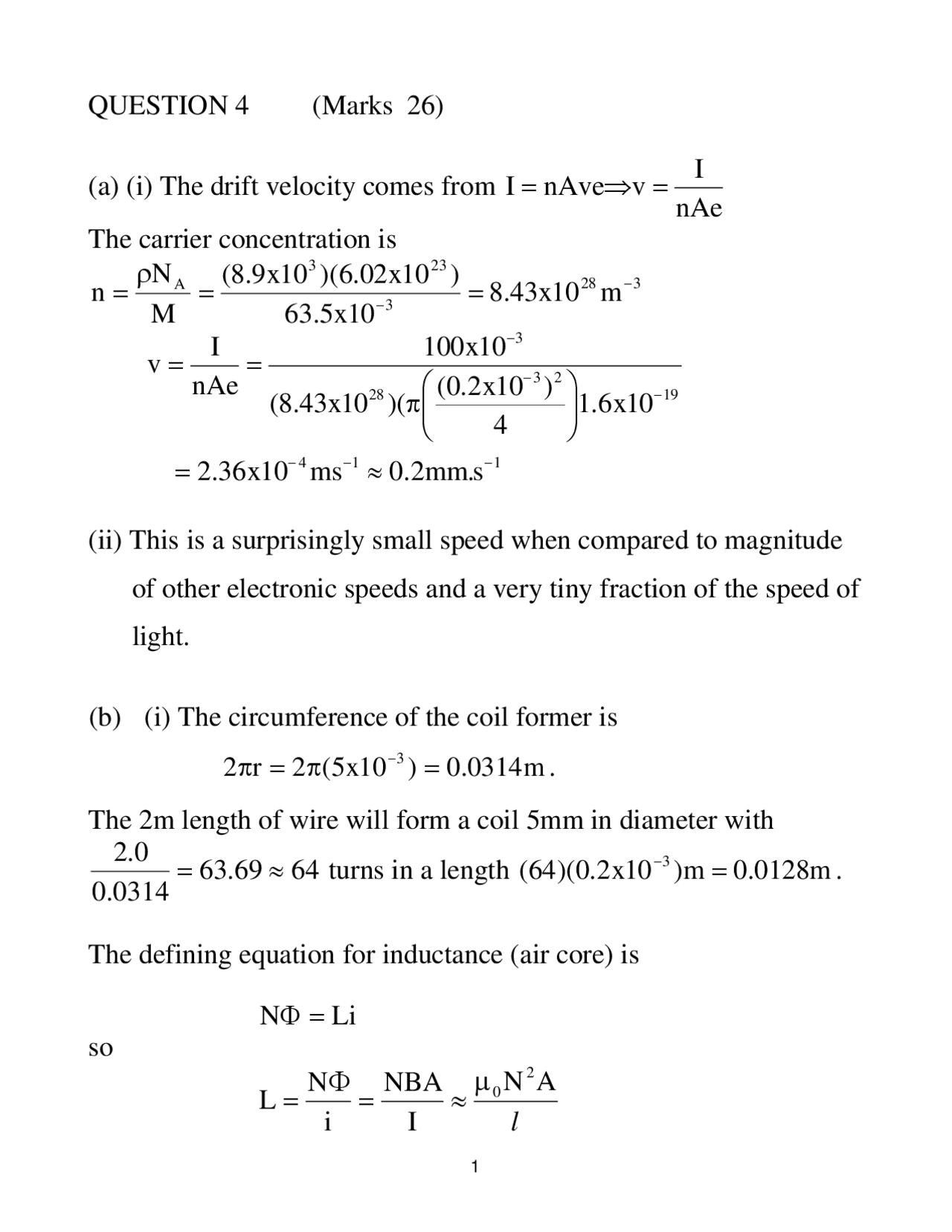 Drift Velocity Higher Physics Solved Past Paper Docsity