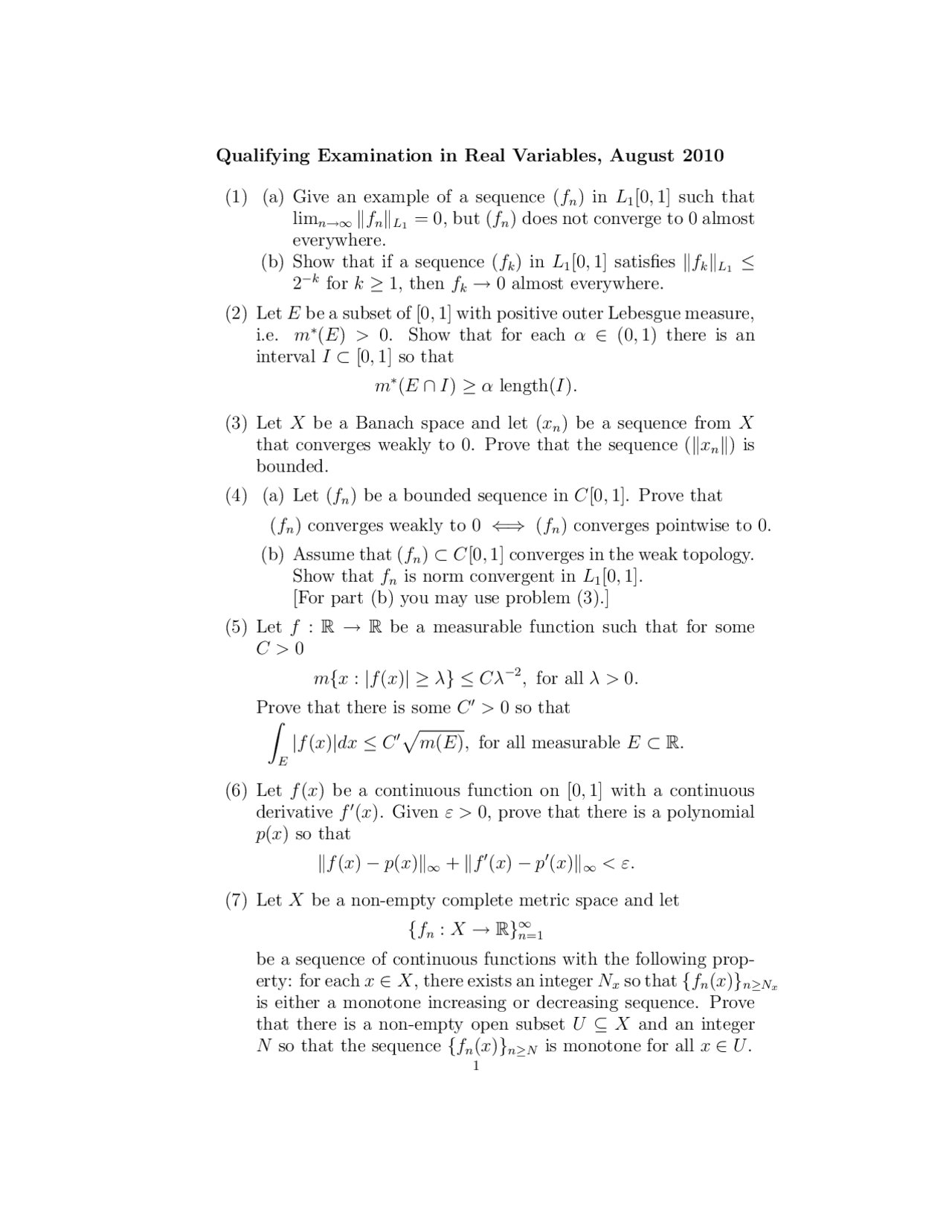 Example Of Sequence Real Analysis Exam Docsity