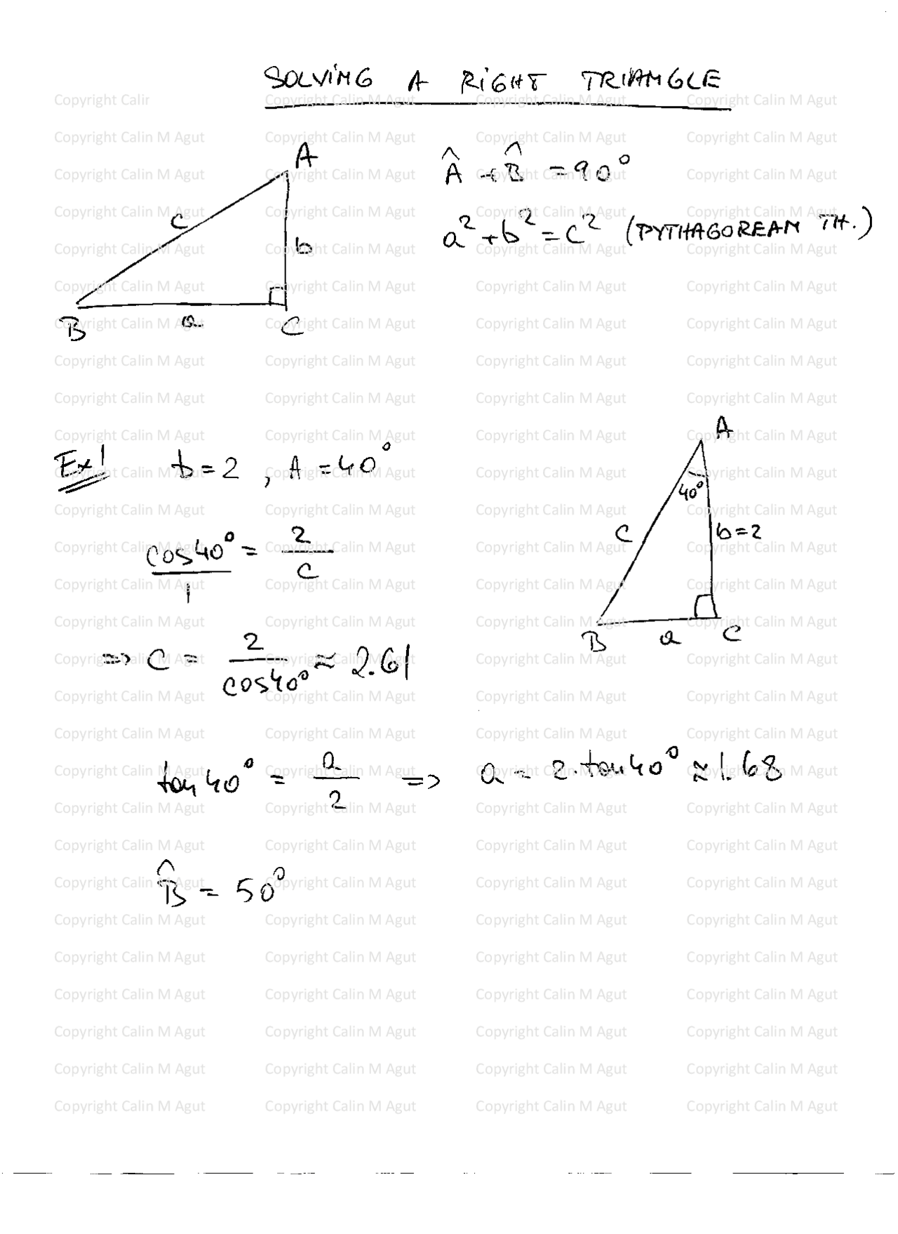 Solving A Right Triangle Trigonometry Lecture Notes Docsity