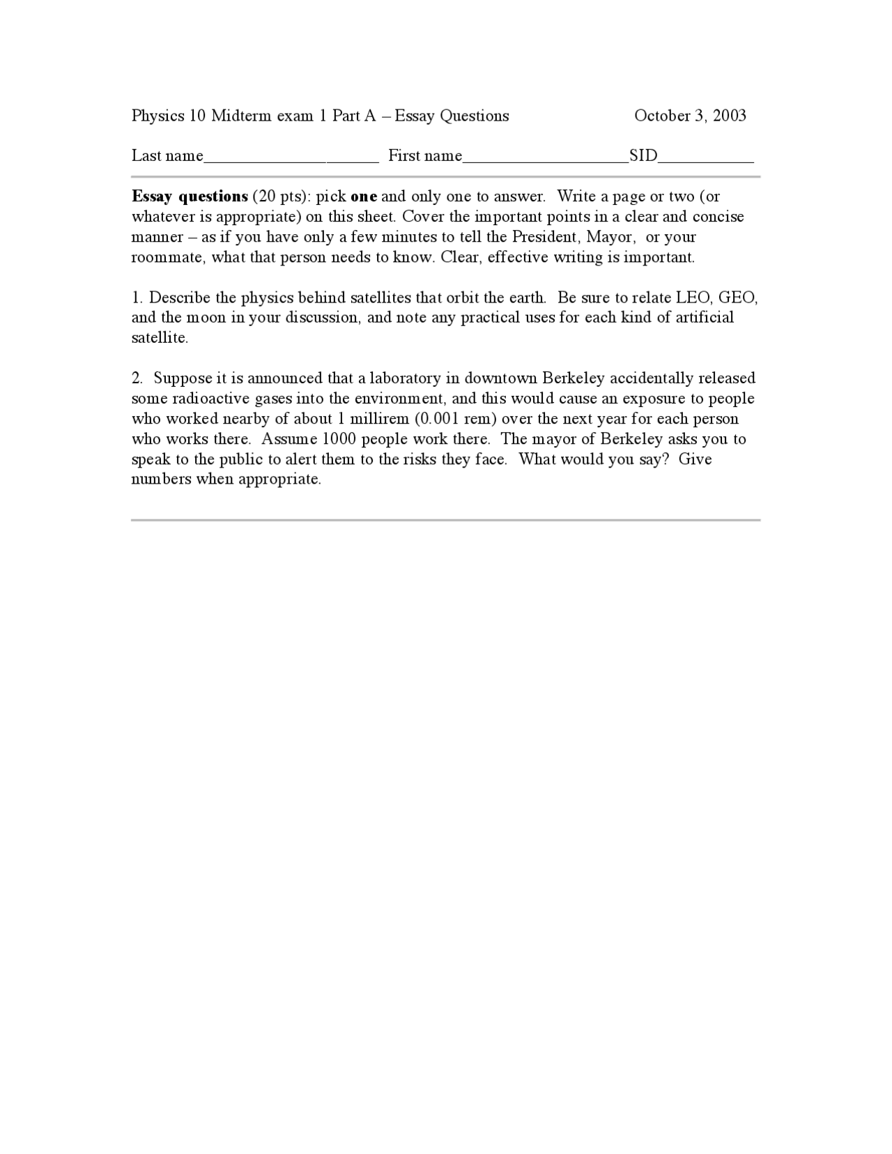 Physics Behind Satellites - Descriptive Introduction to Physics - Exam ...