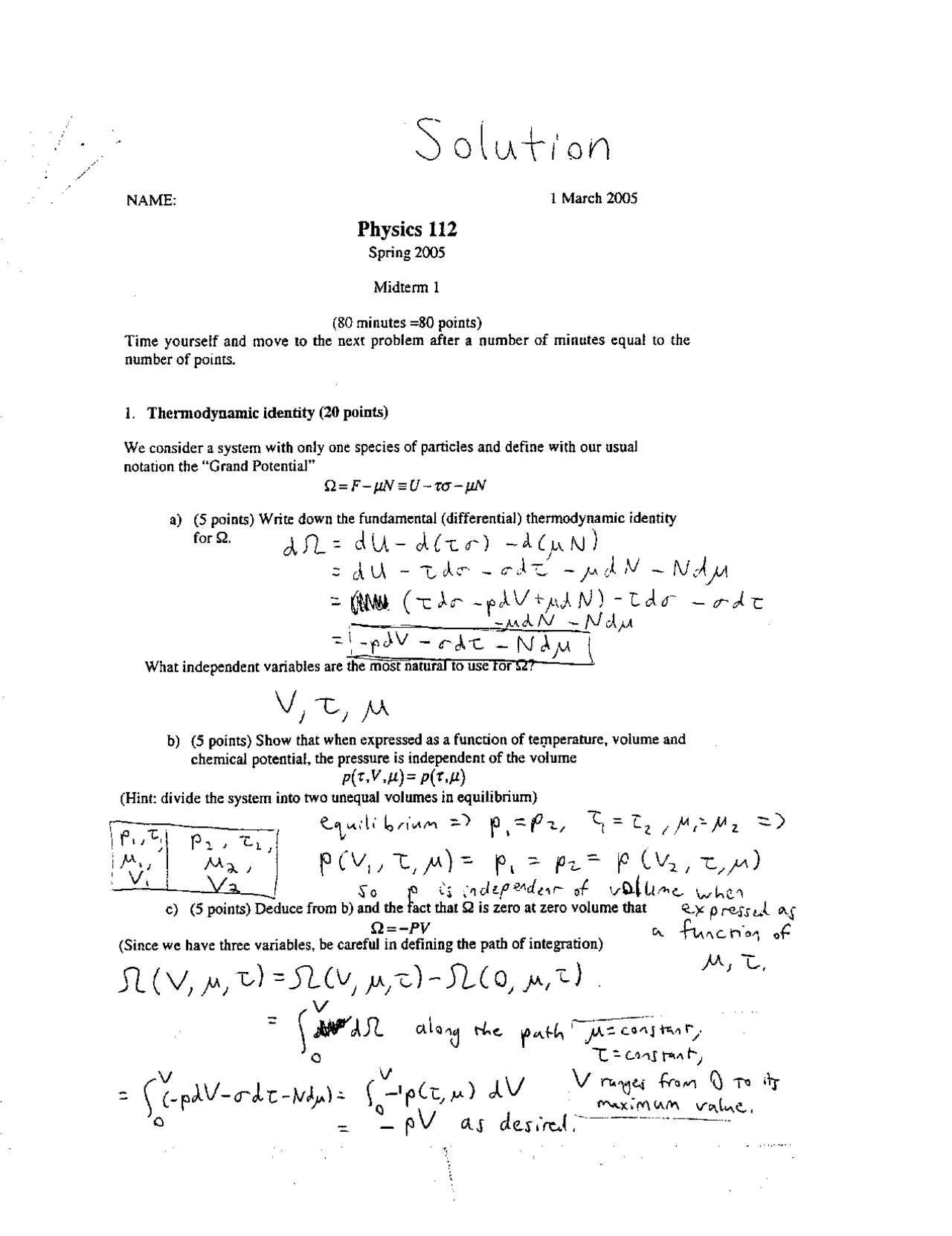 Grand Potential Solid State Physics Solved Paper Docsity