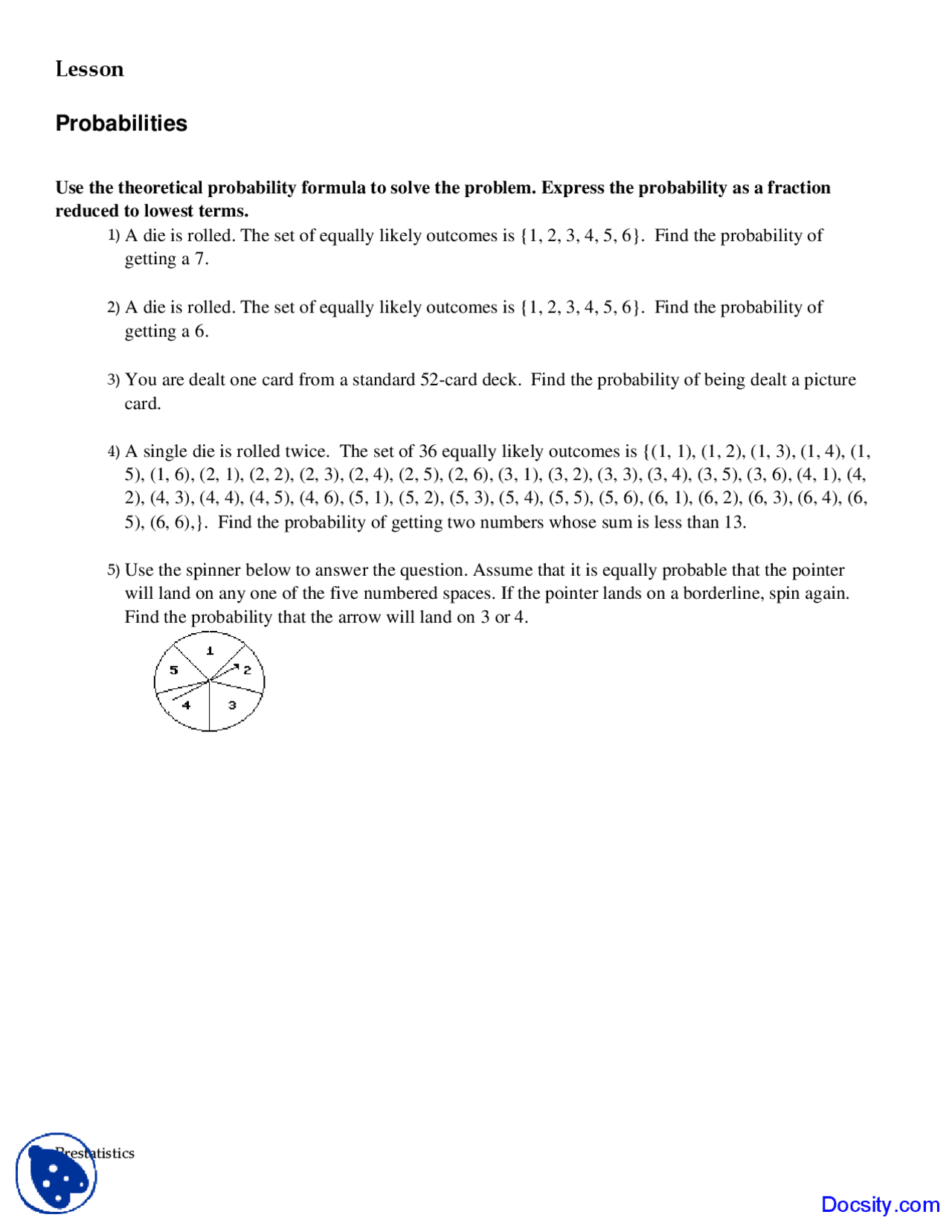 Probabilities - Statistics - Exercise | Exercises Statistics | Docsity