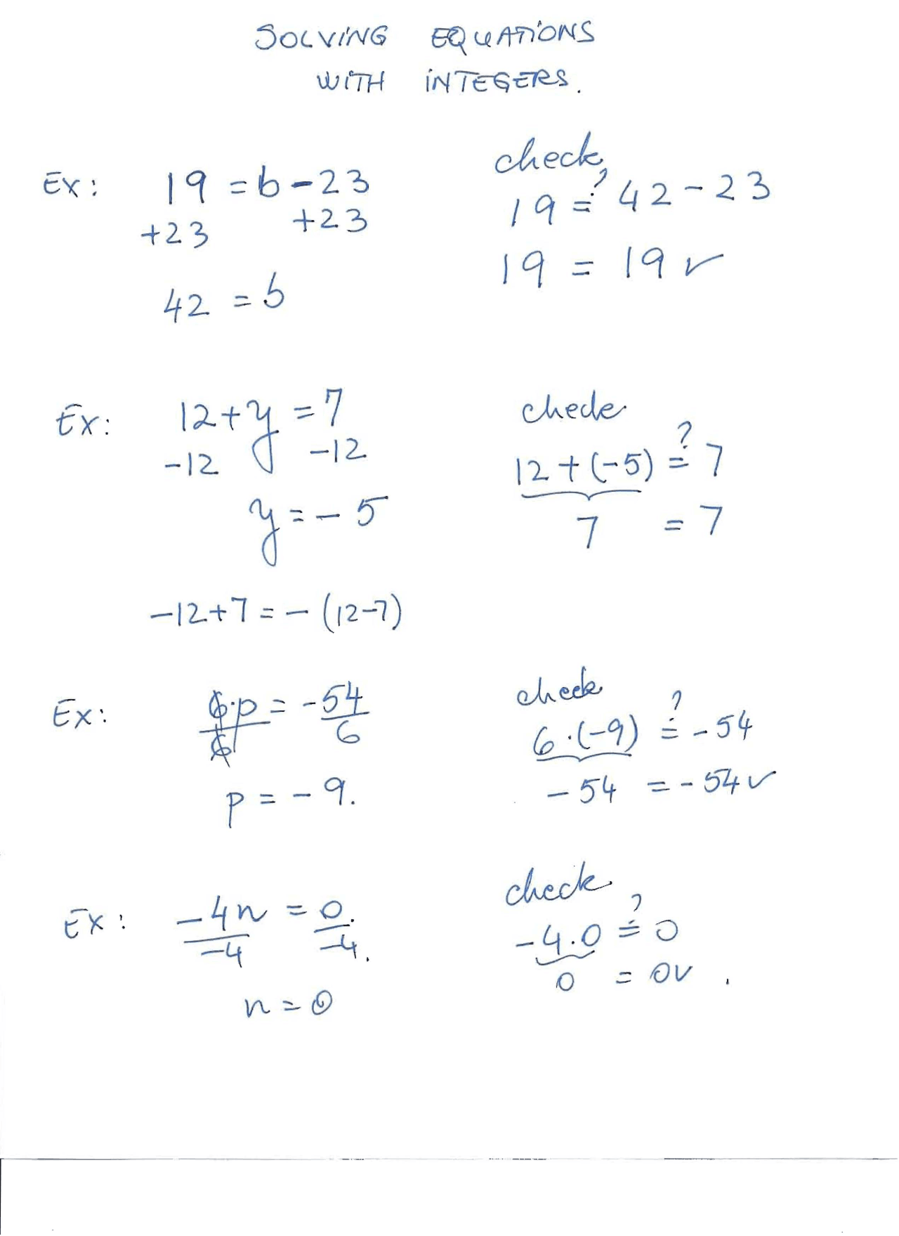 Solving Equations With Integers Pre Algebra Lecture Notes Docsity
