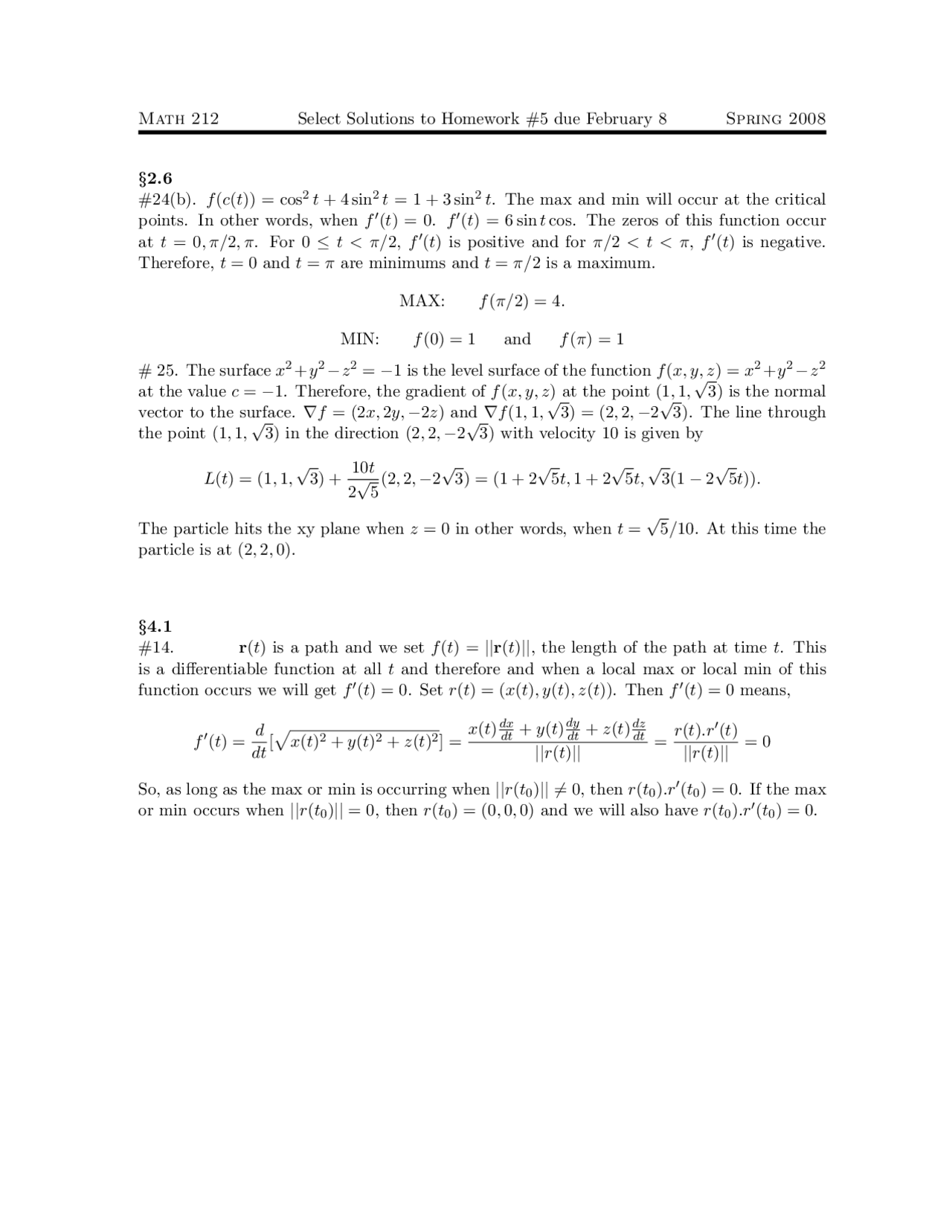 Zeros Of Function Multivariable Calculus Solved Past Paper Docsity