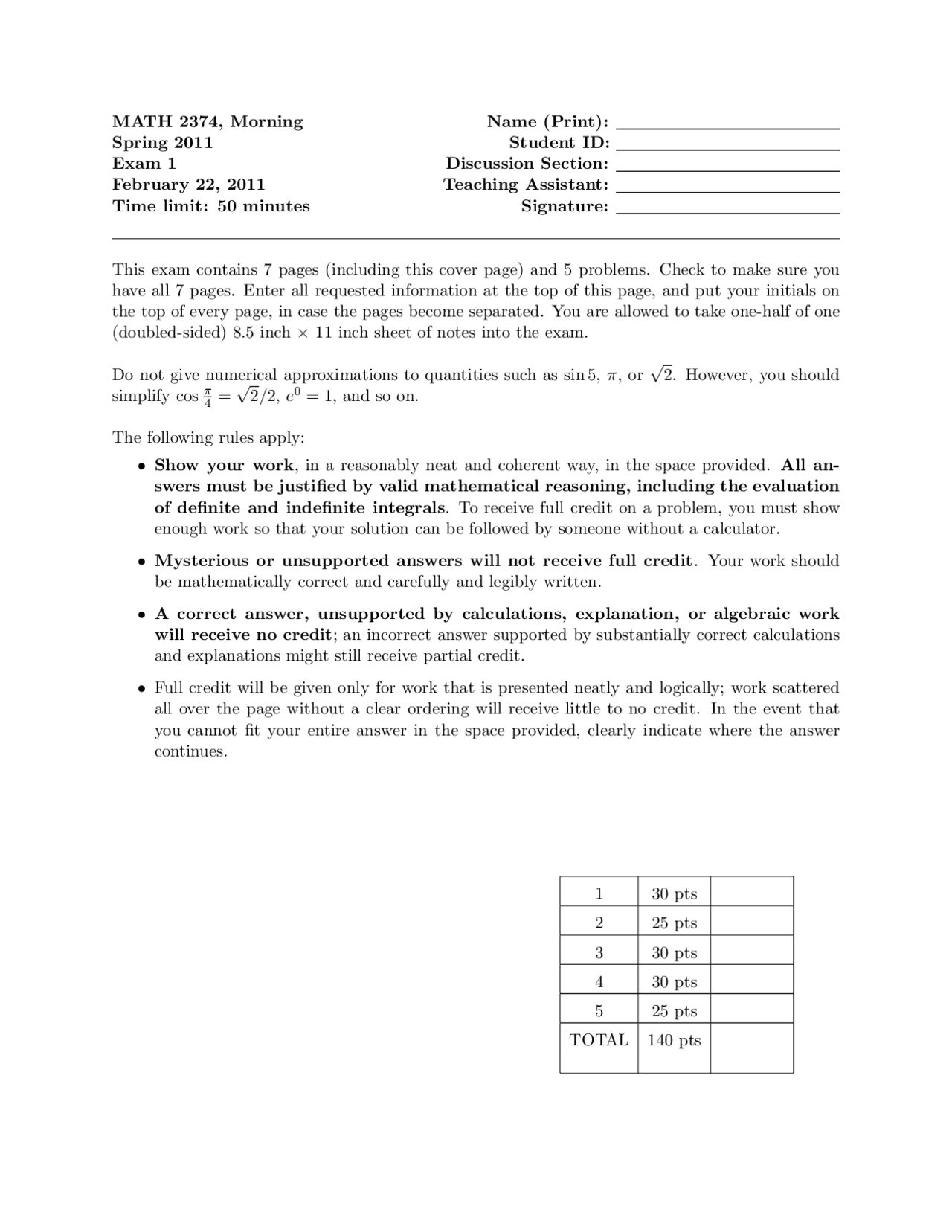 Tangent Plane Multivariable Calculus Past Paper Docsity