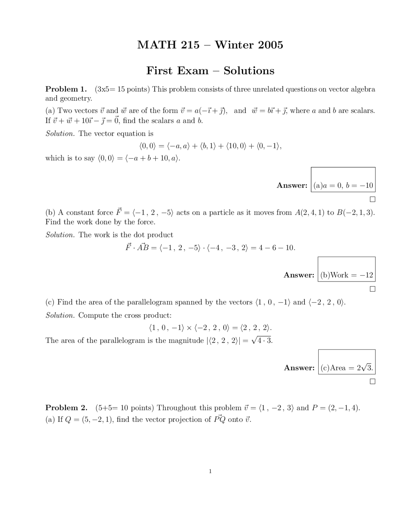 Vector Algebra Multivariable Calculus Solved Past Paper Docsity