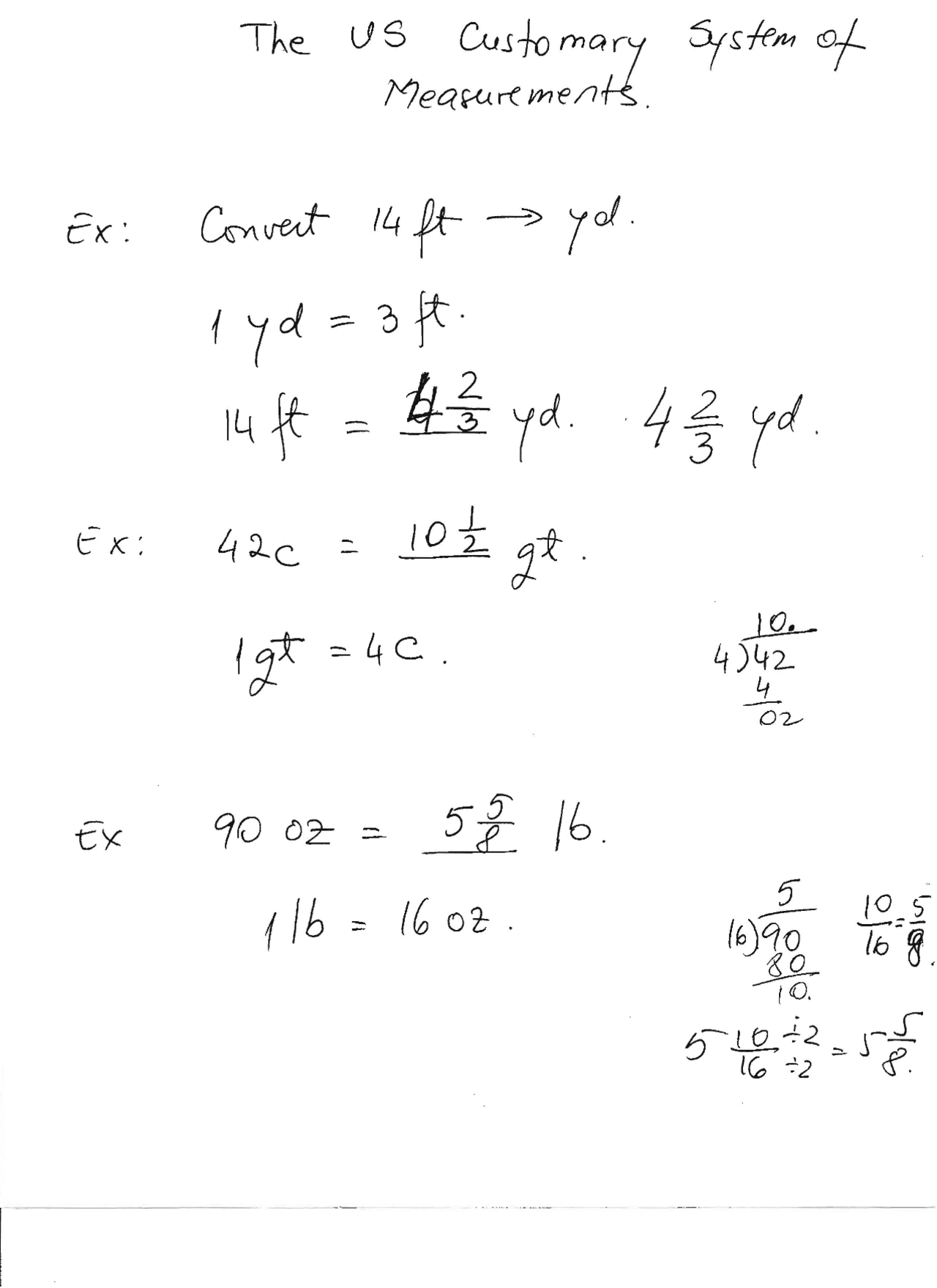 Customary System of Measurements - Pre Algebra - Lecture Notes - Docsity