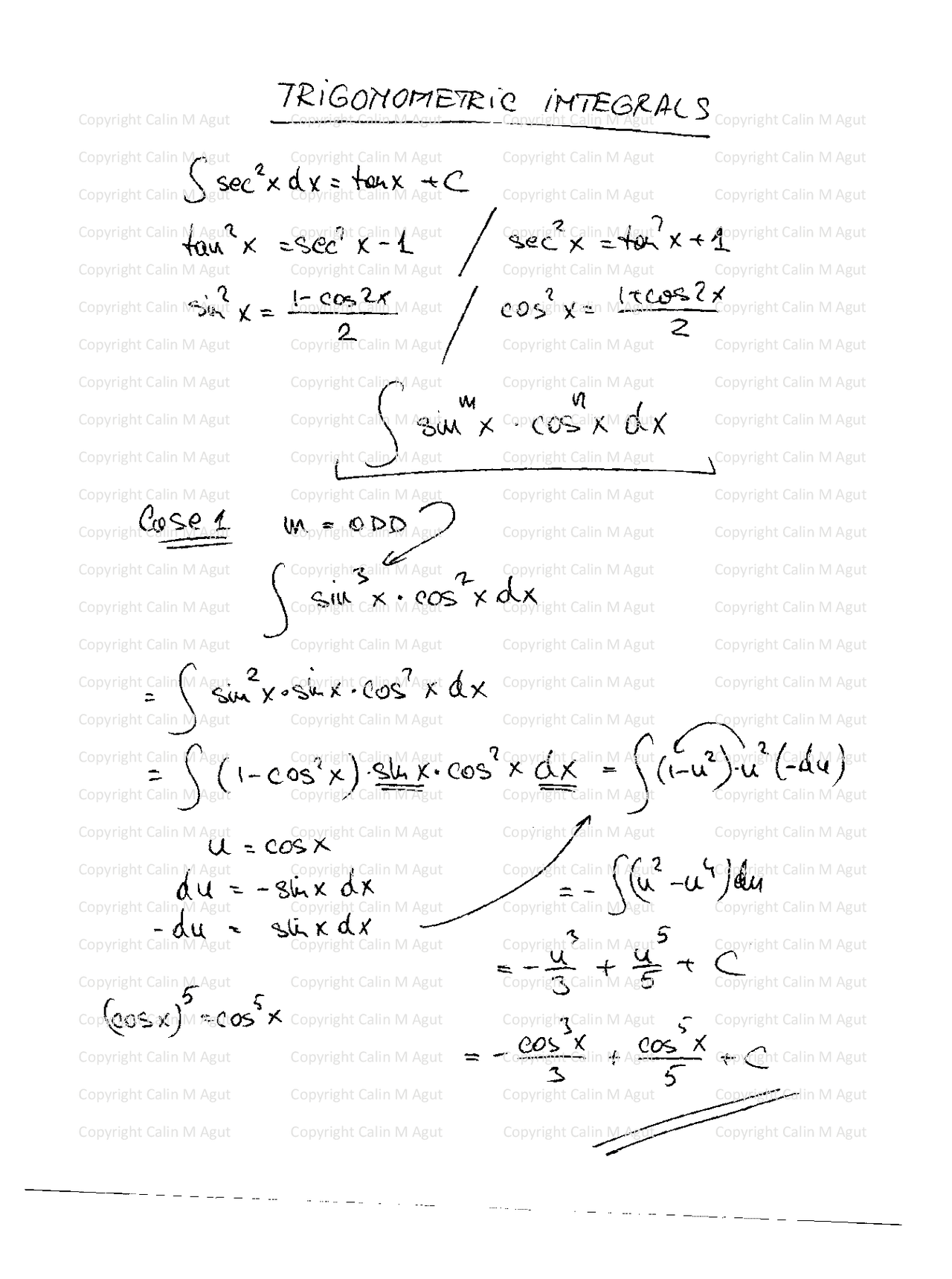 Trig Integrals - Calculus - Lecture Notes - Docsity