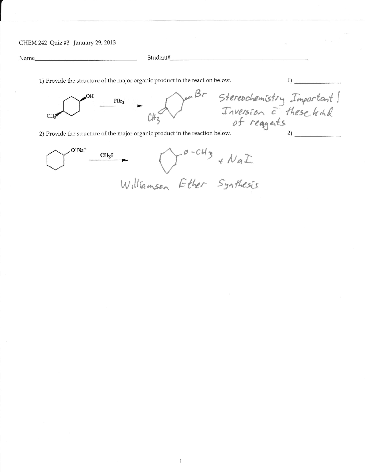 Quiz # 3 - Organic Chemistry II | CHEM 242 - Docsity