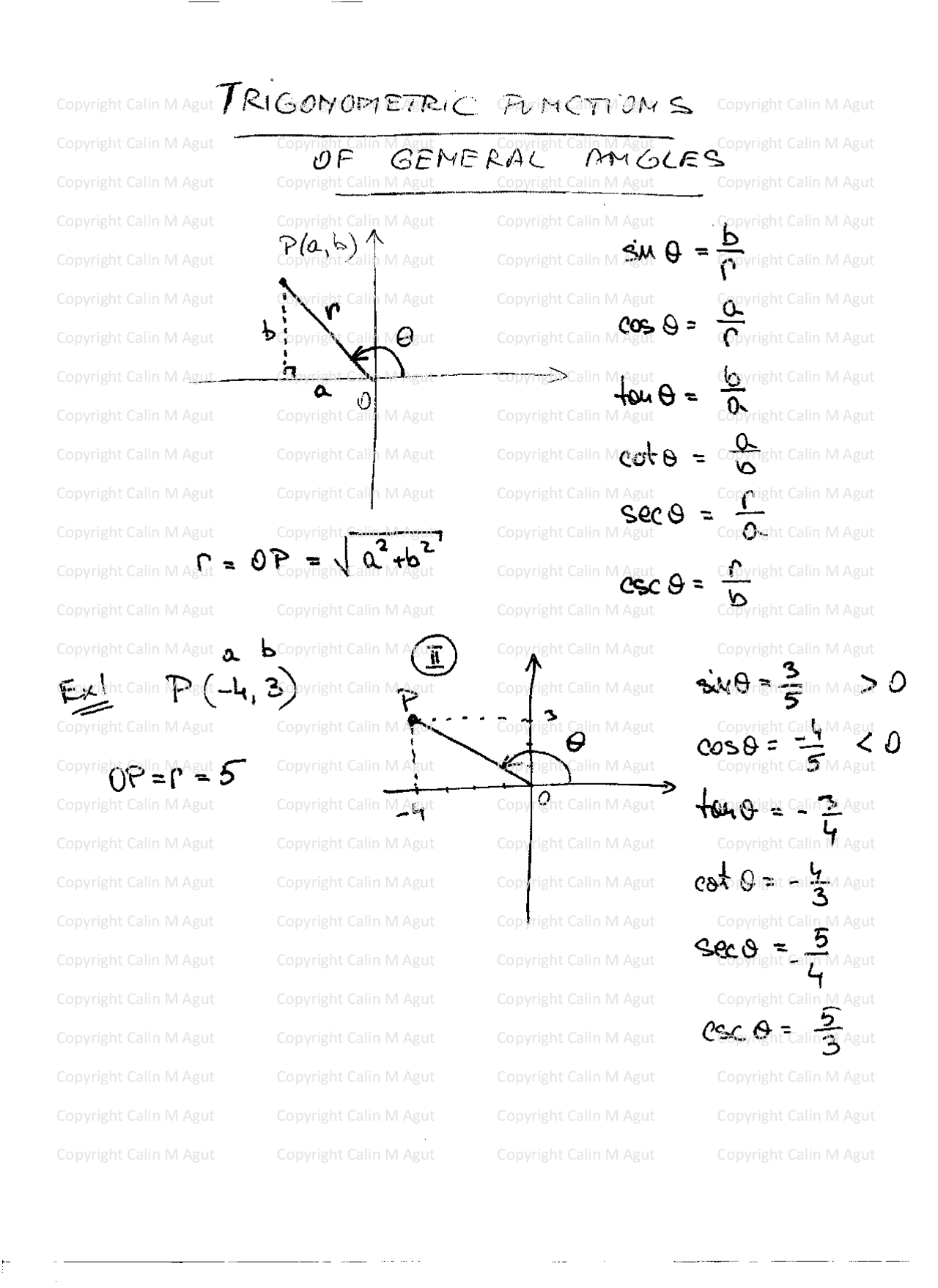 Trignometric Funct Of General Angle Trigonometry Lecture Notes