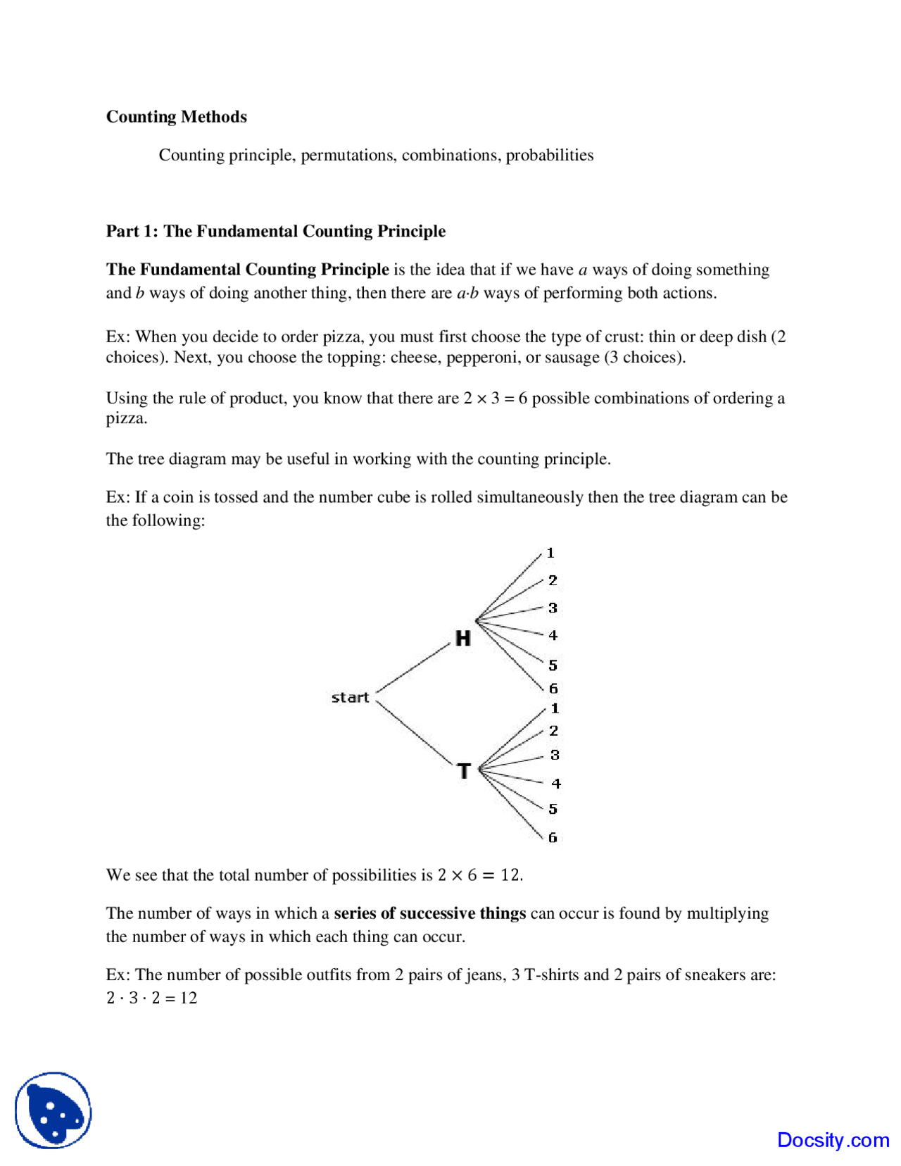 Counting Methods - Statistics - Exercise - Docsity