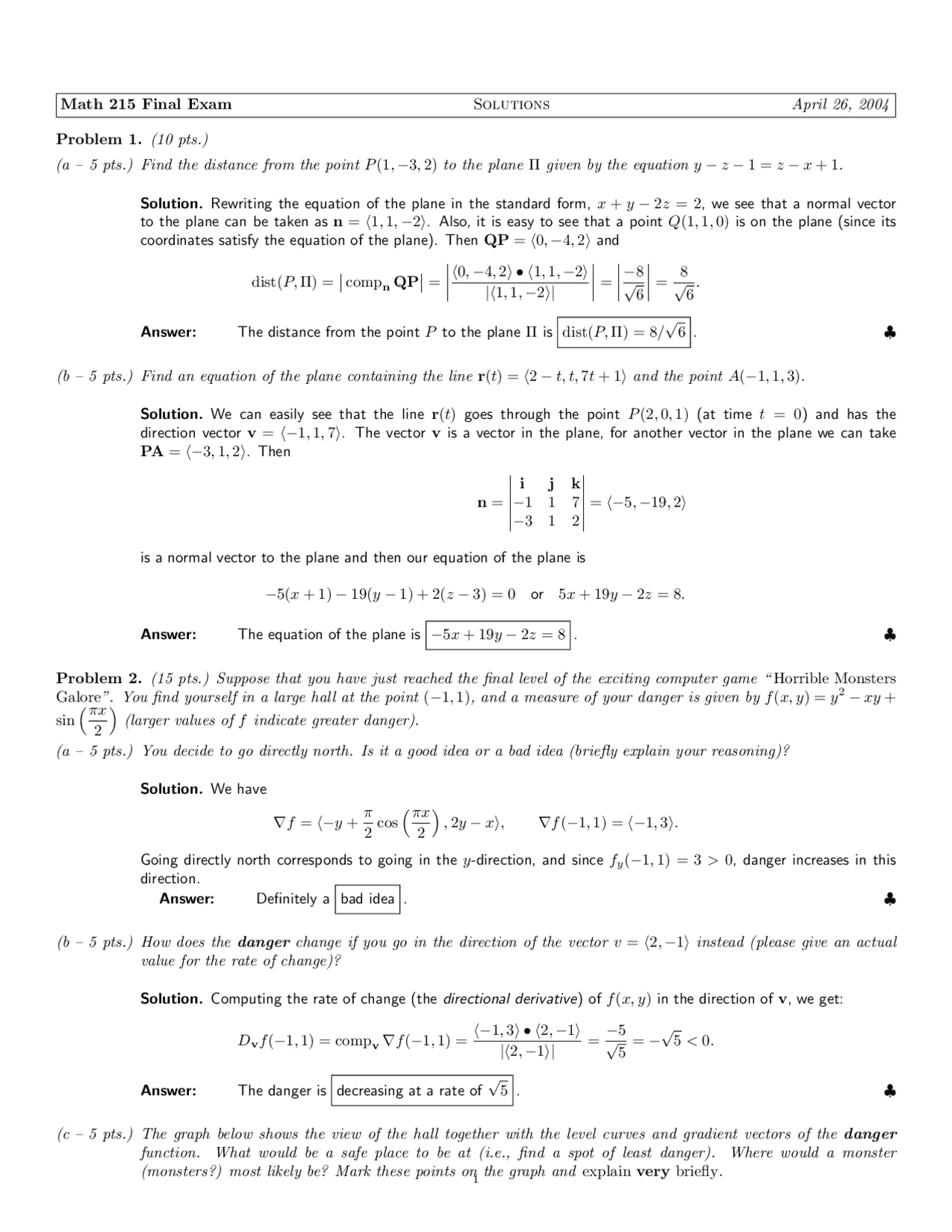 Gradient Vectors Multivariable Calculus Solved Past Paper Docsity
