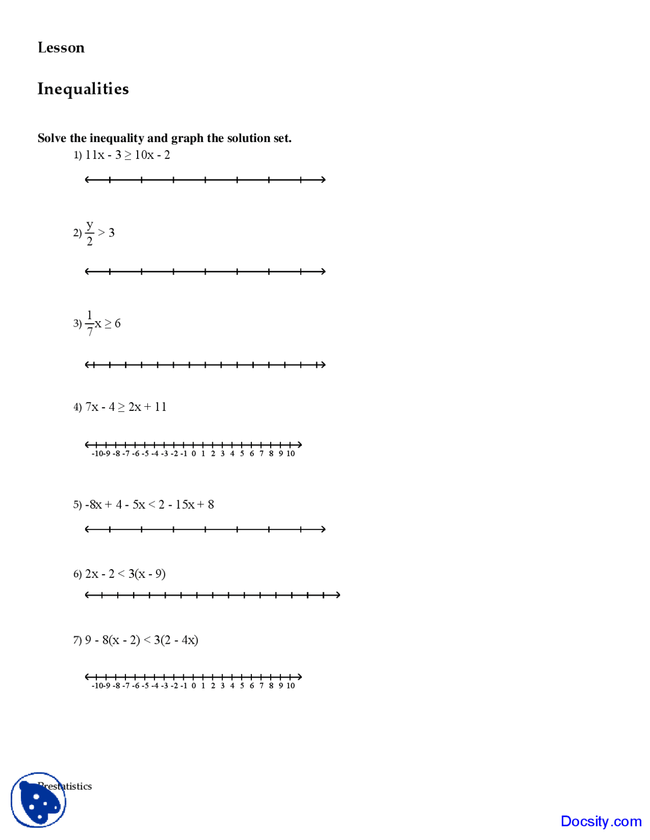 Inequalities - Statistics - Exercise | Exercises Statistics | Docsity
