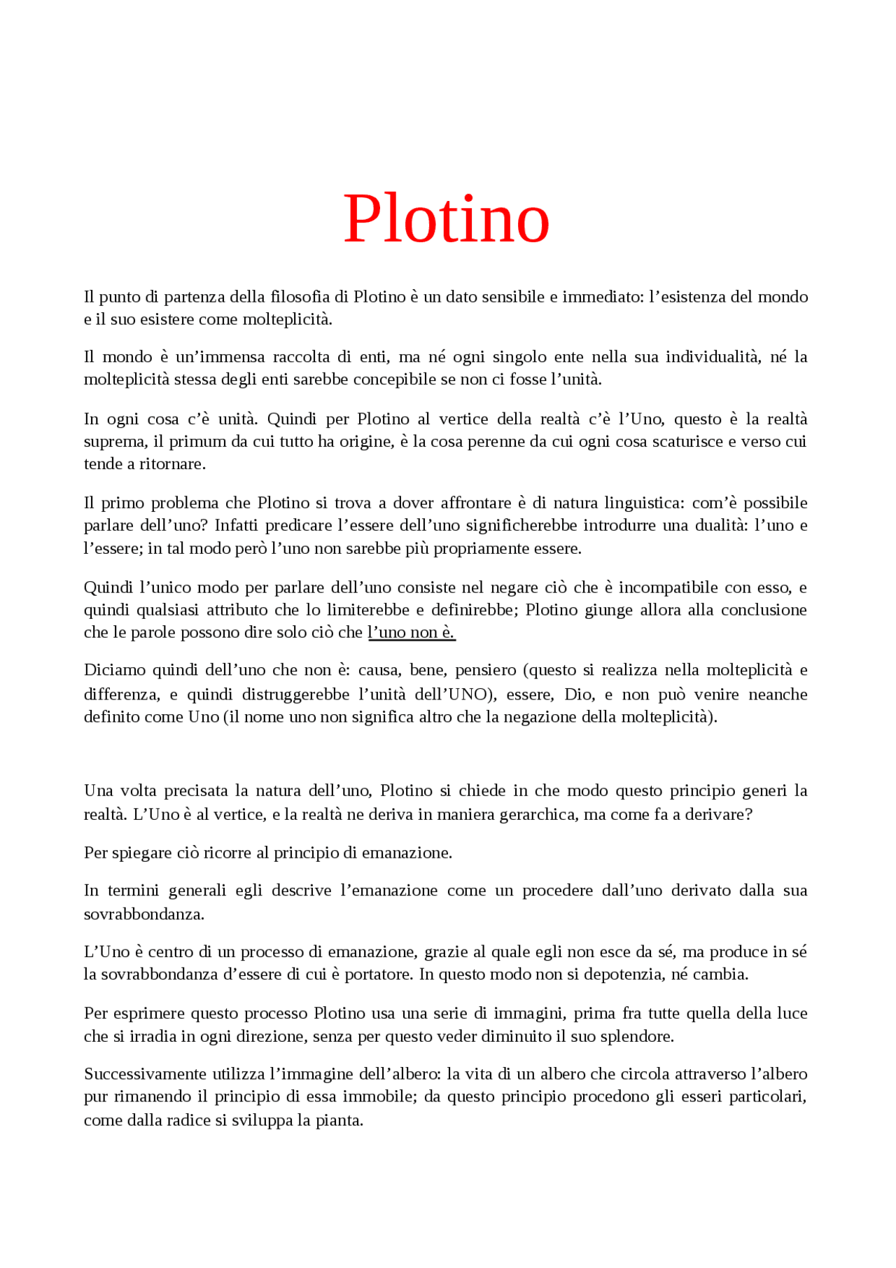 Plotino - La filosofia di Plotino - Appunti - Filosofia - Docsity