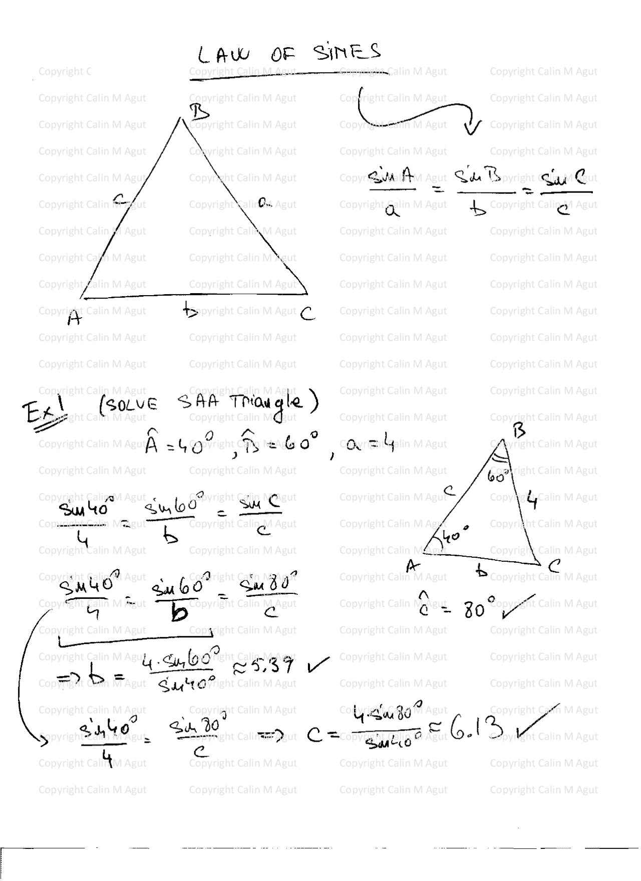 Law Of Sines Trigonometry Lecture Notes Docsity