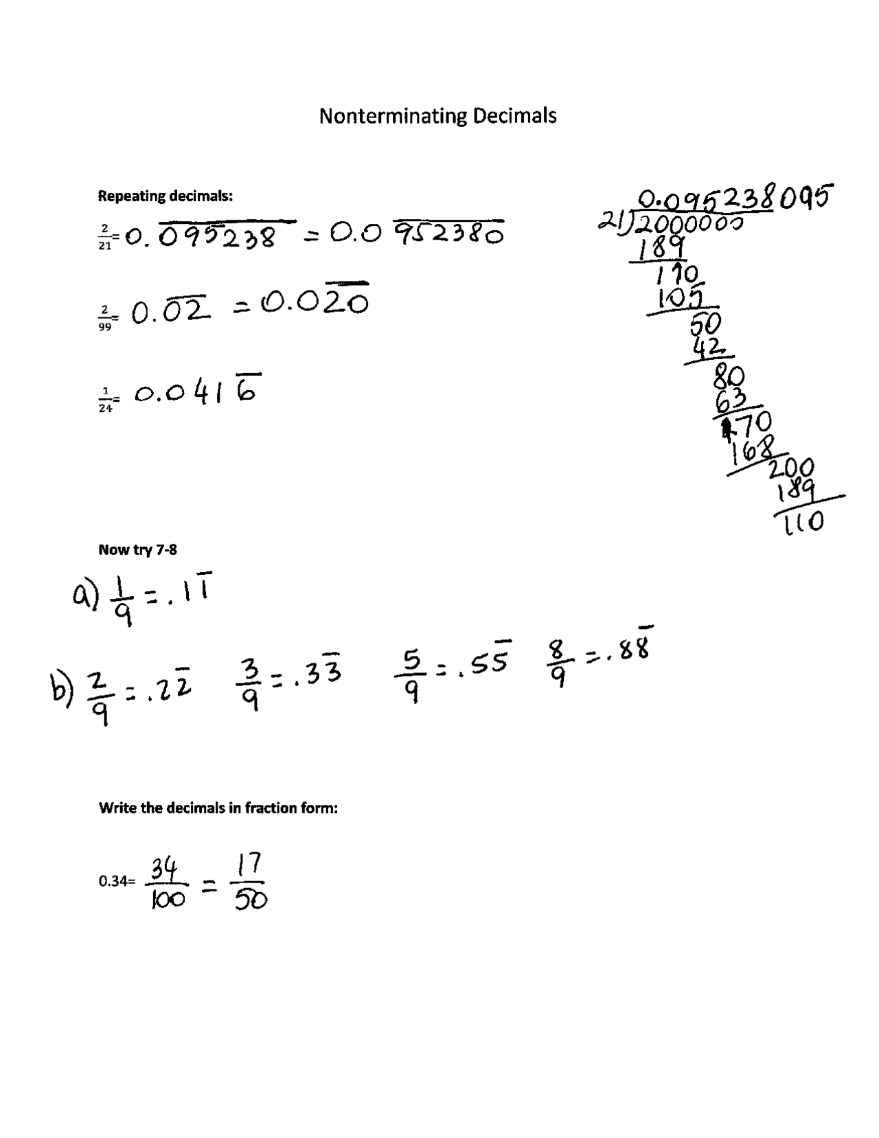 Nonterminating Decimals Fundamental Of Mathematics Lecture Notes
