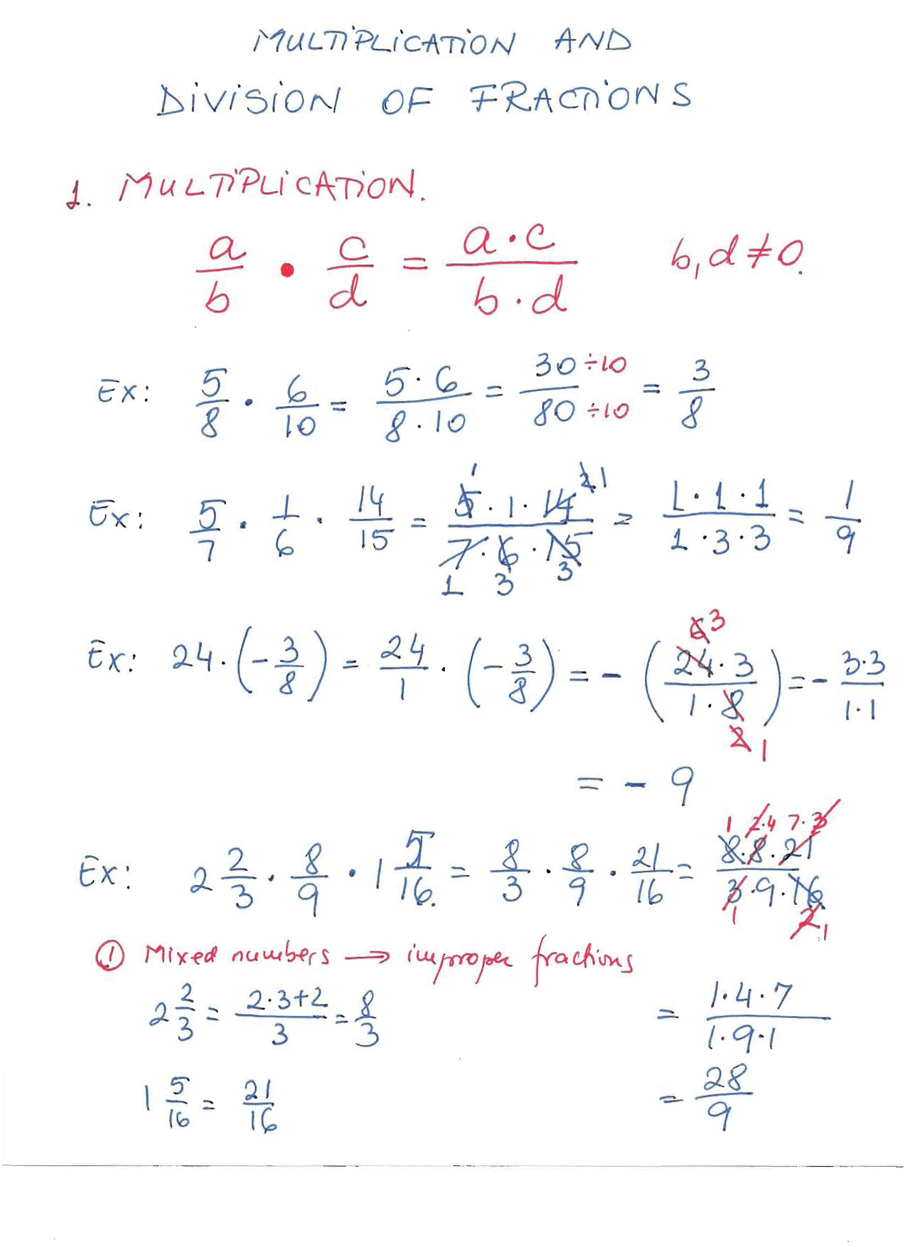 Multiplication And Division Of Fraction Pre Algebra Lecture Notes